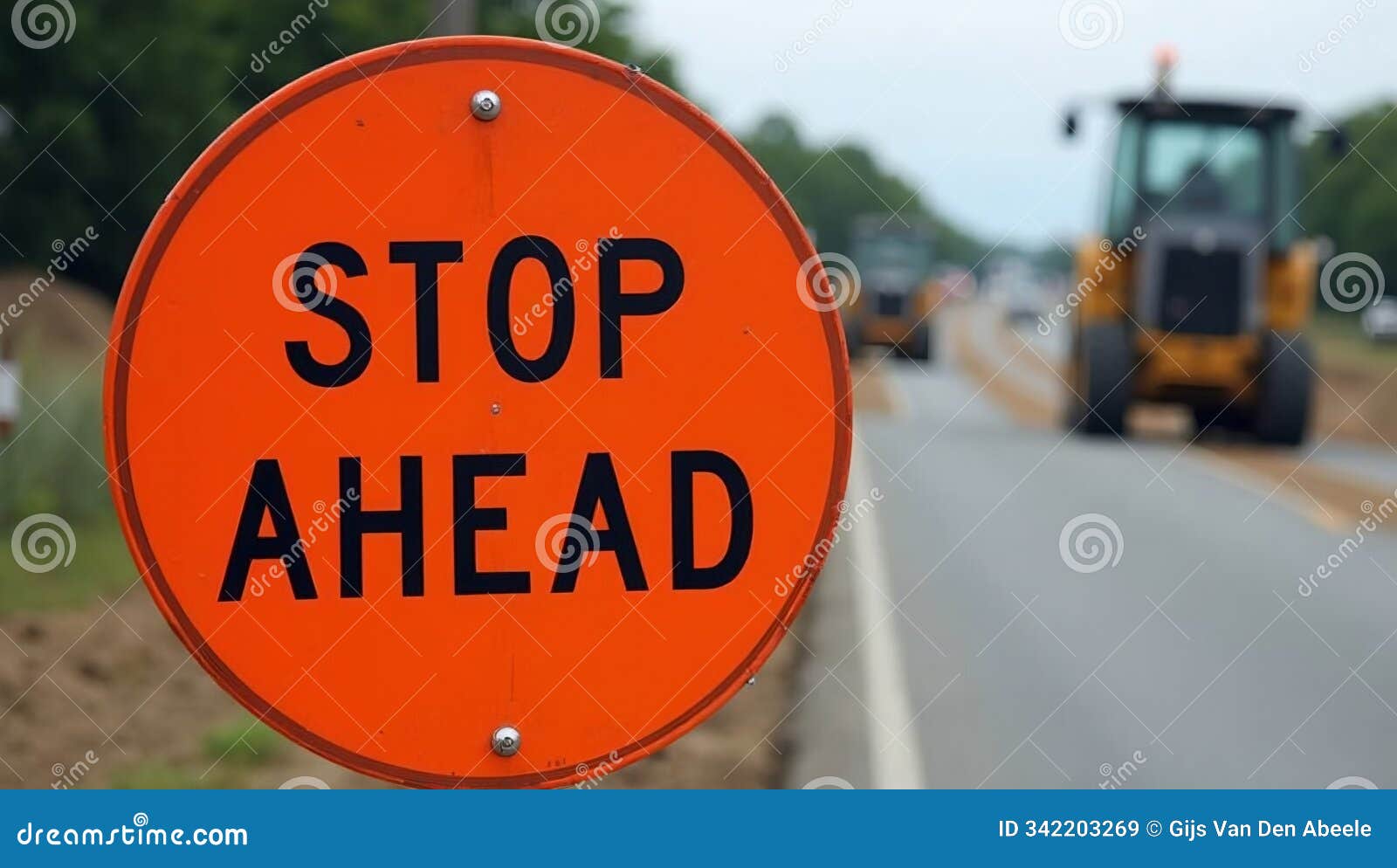 Construction Sign STOP AHEAD on Orange Background Road Work with ...