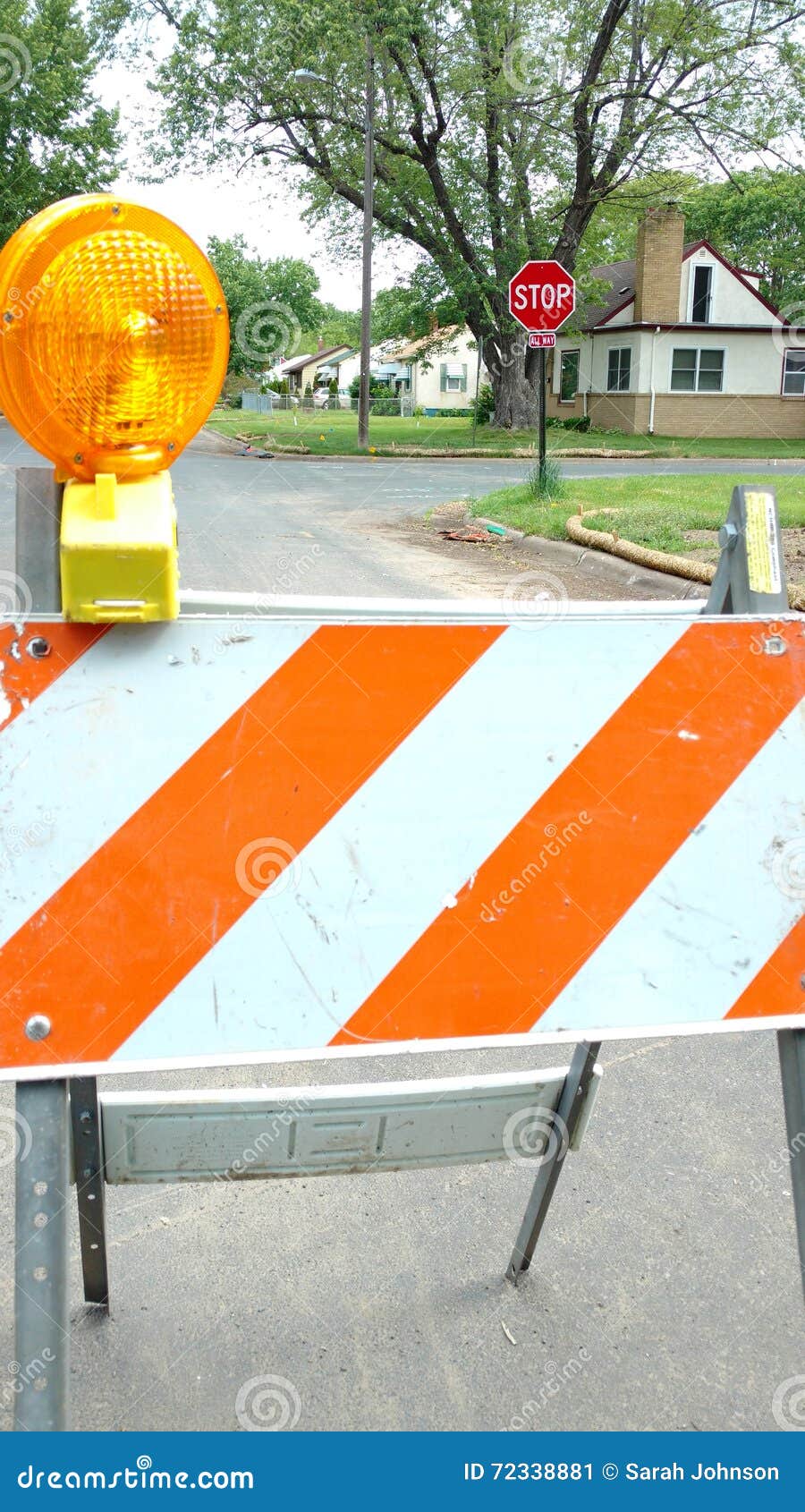Construction Sign with Stop Sign in Background Stock Image - Image of ...