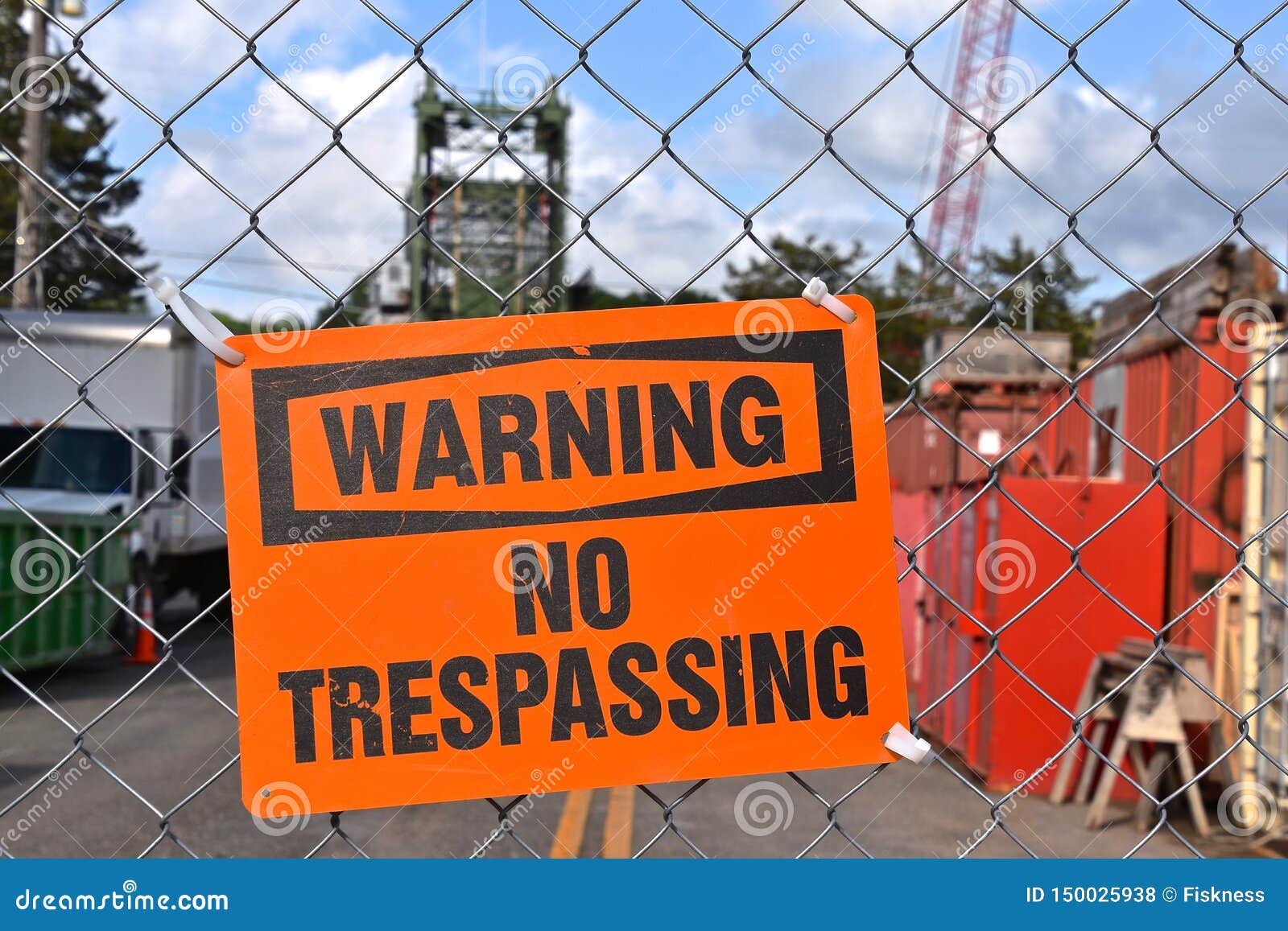 Construction Sign `Warning No Trespassing` Stock Photo - Image of ...