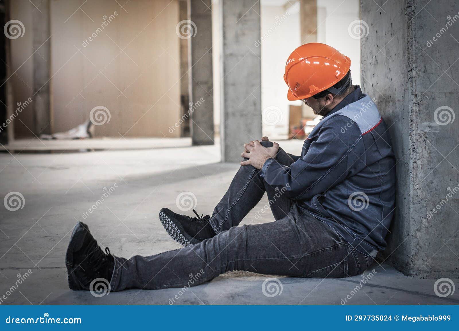 Construction Site Accident, Worker Injured, Copy Space Stock Photo ...