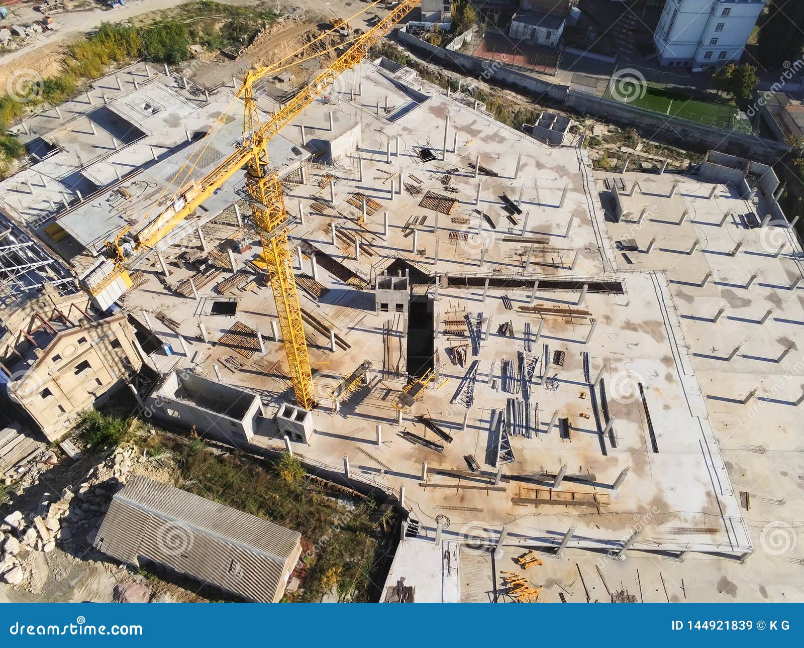 Construction Site Aerial View. Mall Building Base with Solid Concrete ...