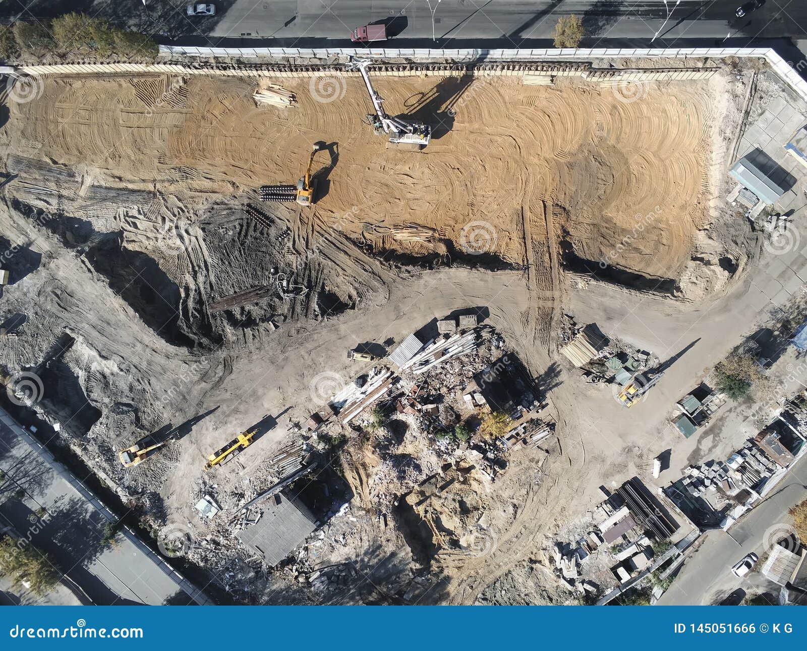 Construction Site Aerial View. Mall Building Base with Solid Concrete ...