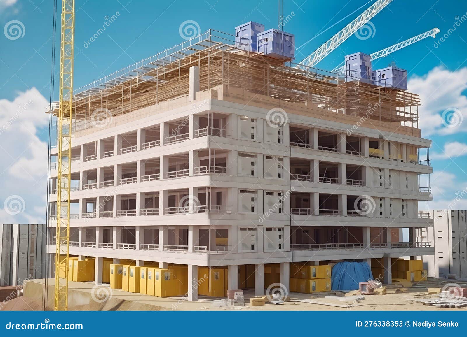 Construction Site of Apartment Building Stock Illustration ...