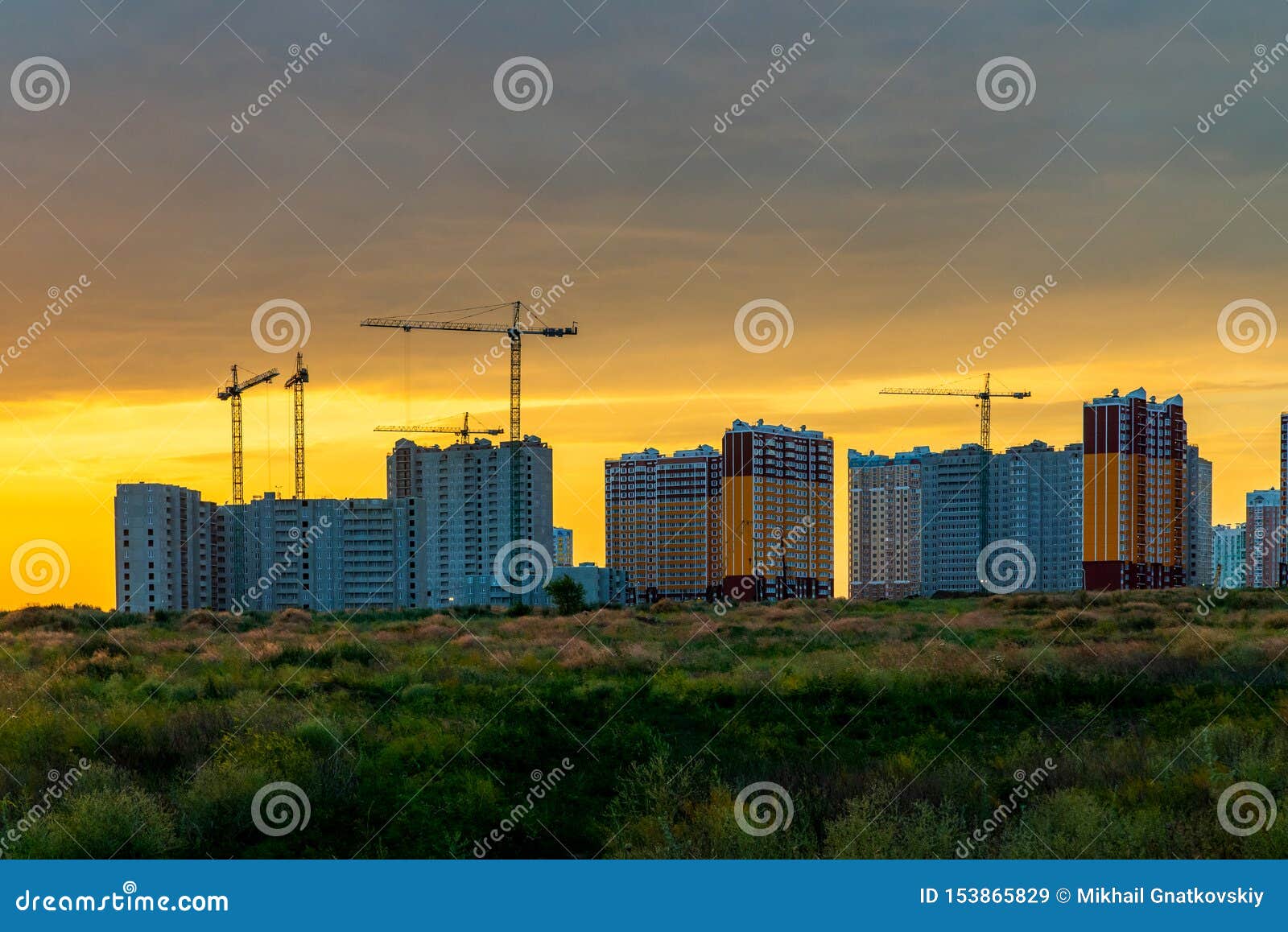 Construction Site of Apartment House on Sunset Stock Image - Image of ...