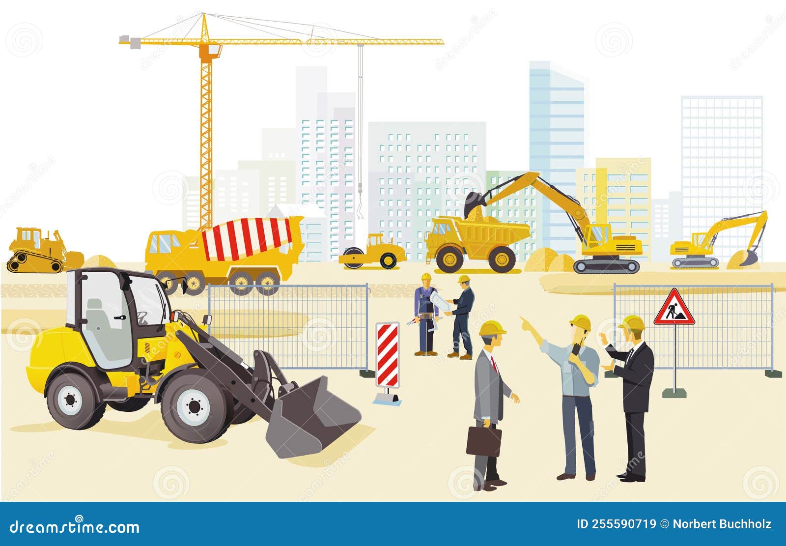 Construction Site with Architects, Construction Machines and Heavy ...
