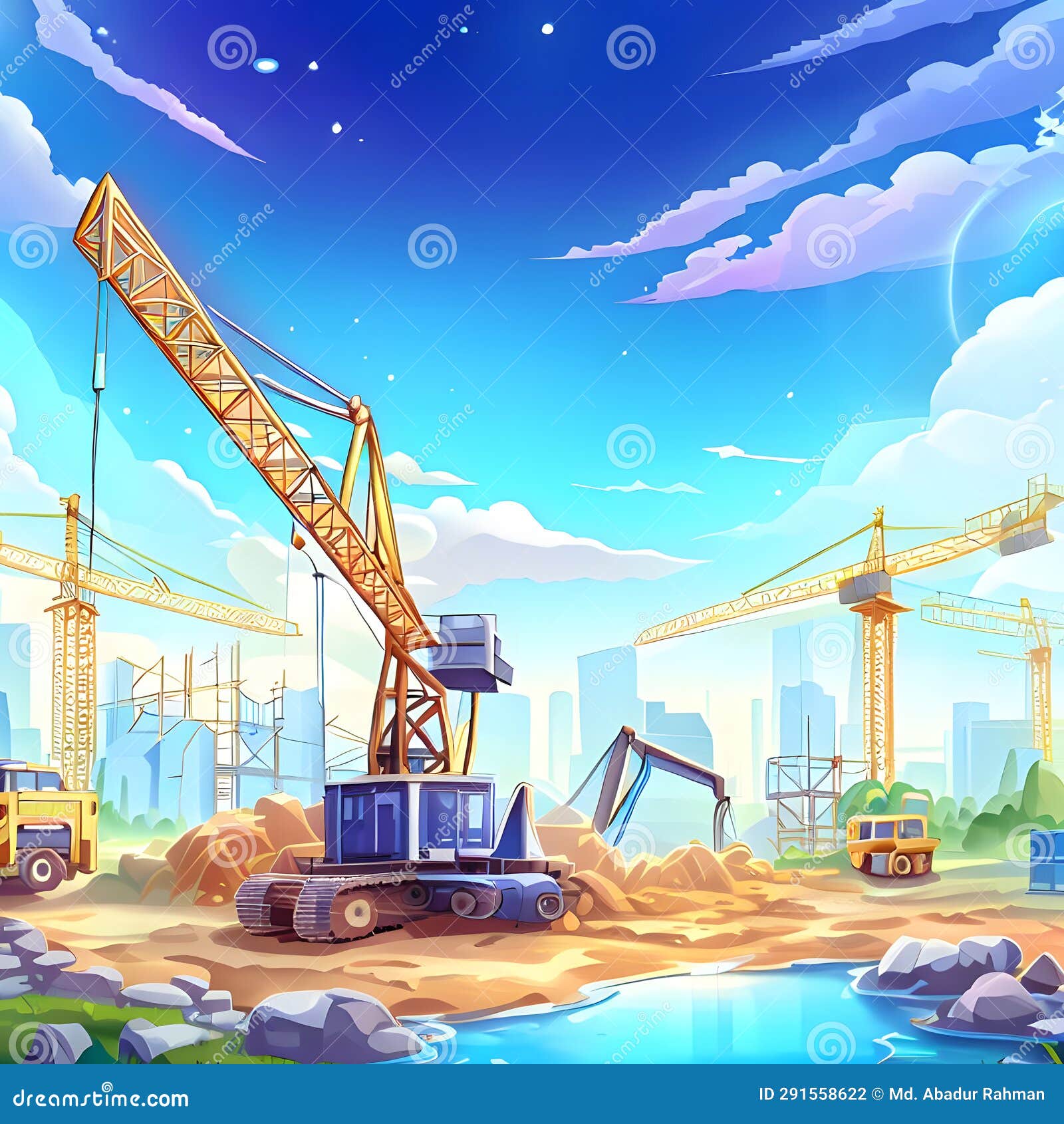Construction Site Background with Beautiful Scenery and Construction ...
