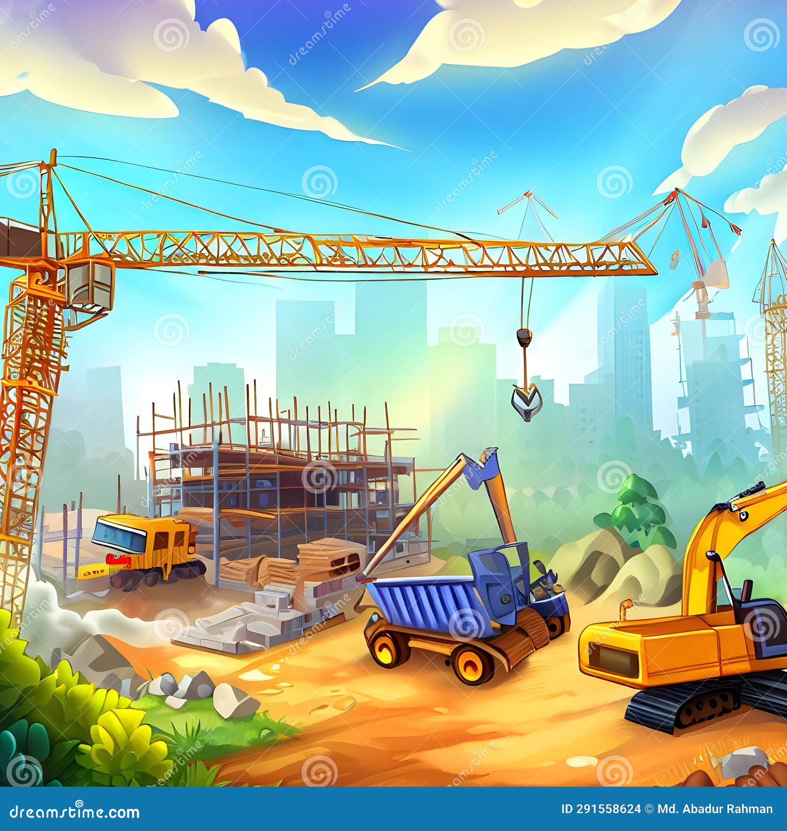 Construction Site Background with Beautiful Scenery and Construction ...