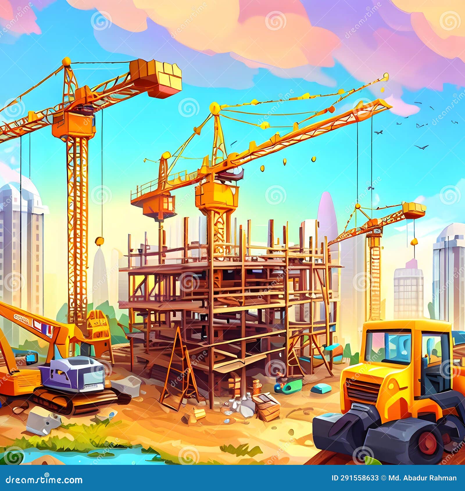 Construction Site Background with Beautiful Scenery and Construction ...