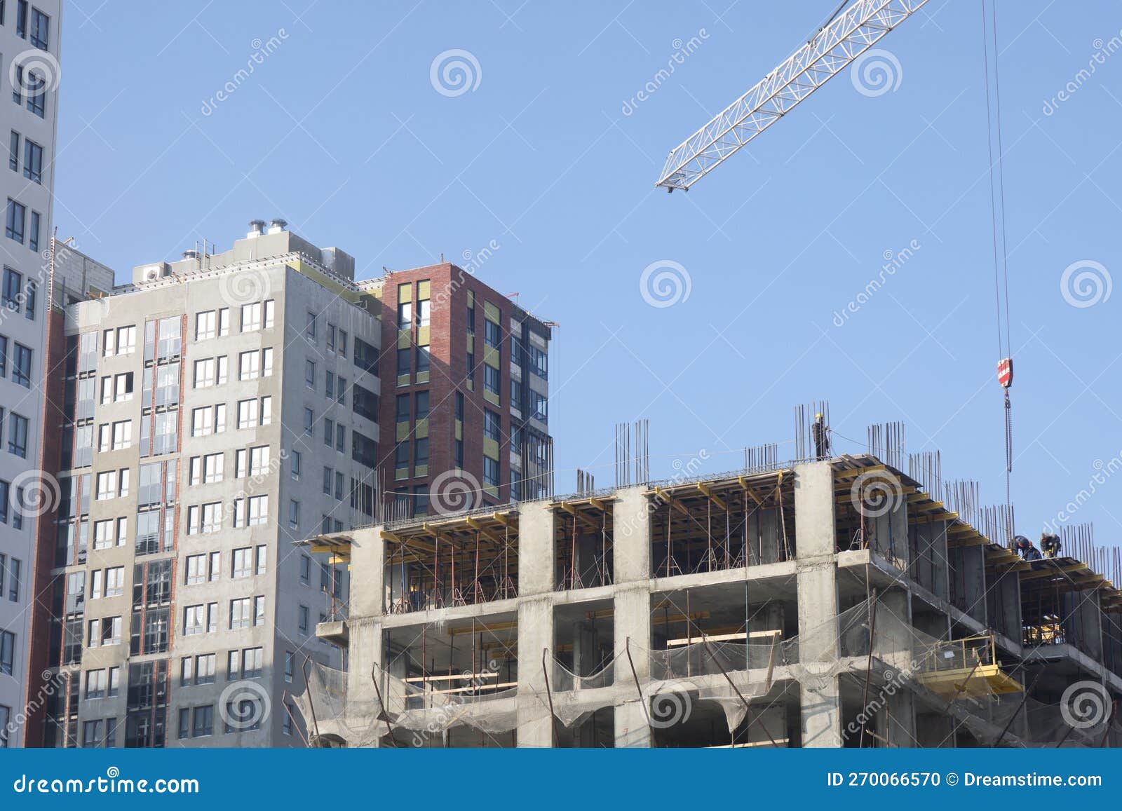Construction Site Background. Hoisting Cranes and New Multi-storey ...