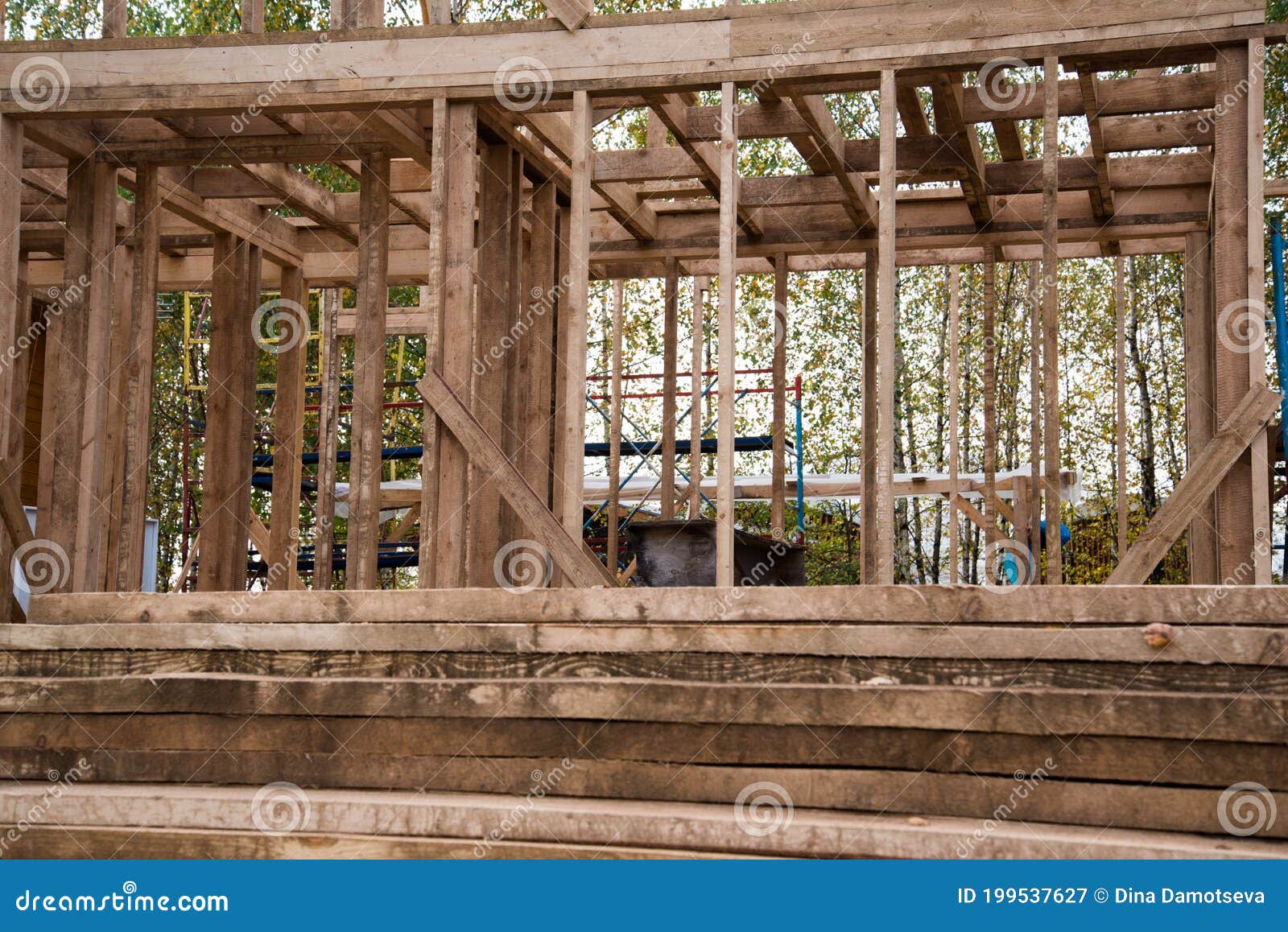 Construction Site. the Basis of a Wooden House Stock Image - Image of ...
