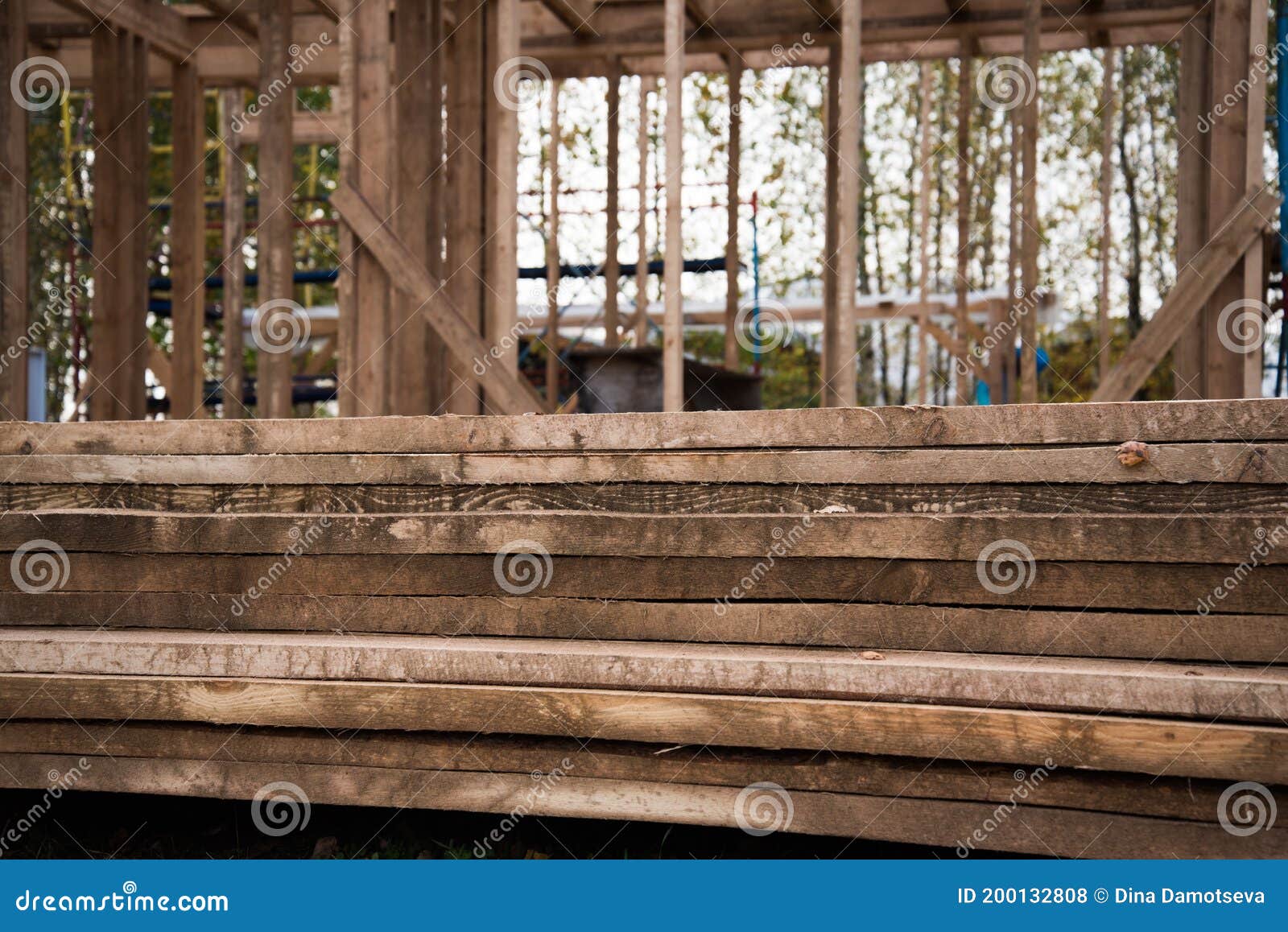 On The Basis Of The Pile Foundation Timber Framing House Stock Photo ...