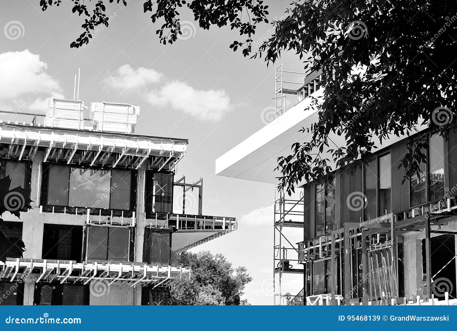 Construction Site. Black and White Stock Image - Image of modern, high ...