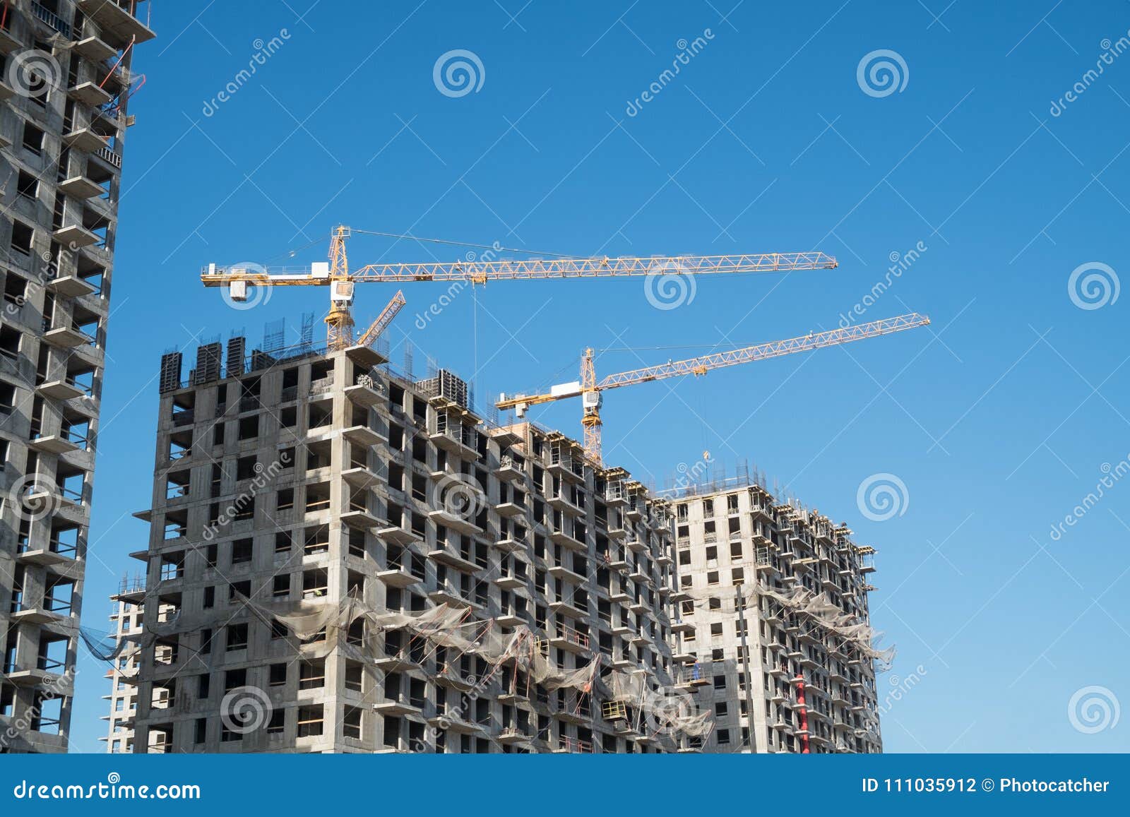 Construction Site on Blue Sky Stock Photo - Image of labour, modern ...