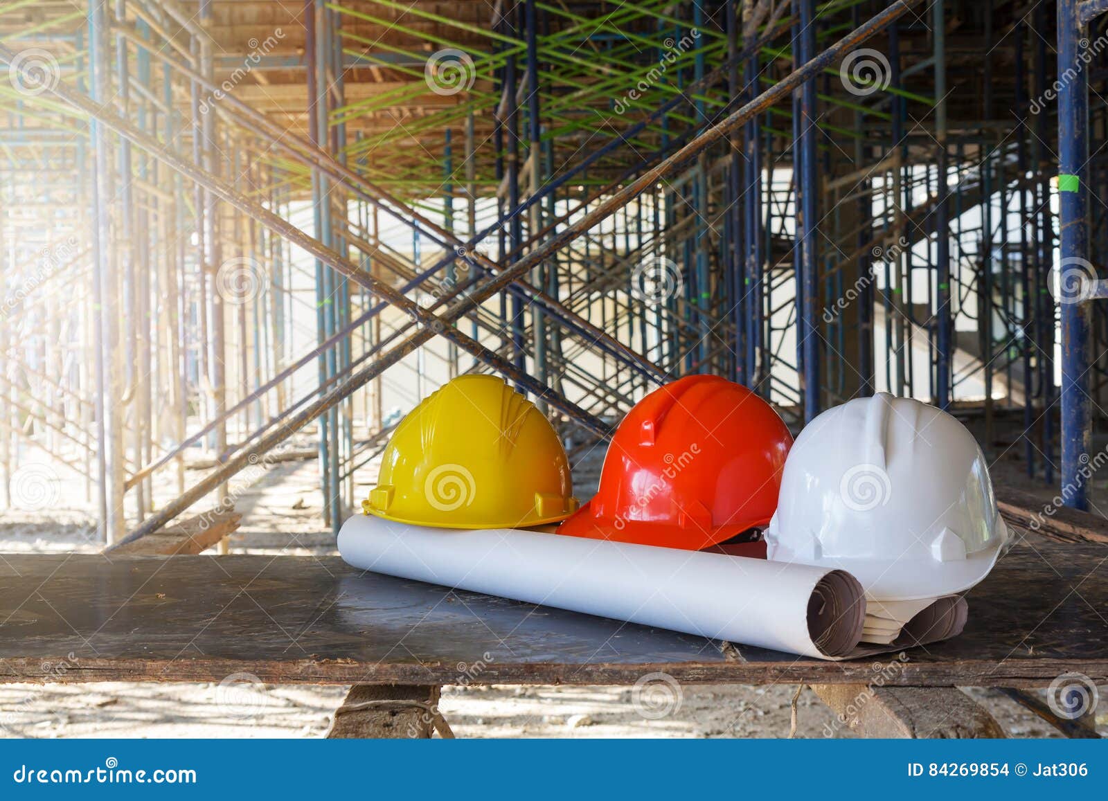 Construction Site with Blueprint Stock Photo - Image of construction ...
