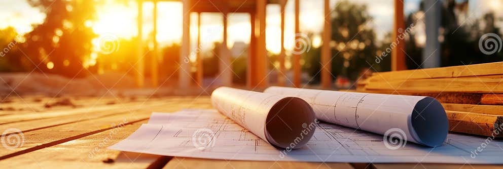 Construction Site Blueprints at Sunset Construction Plans Lumber and a ...