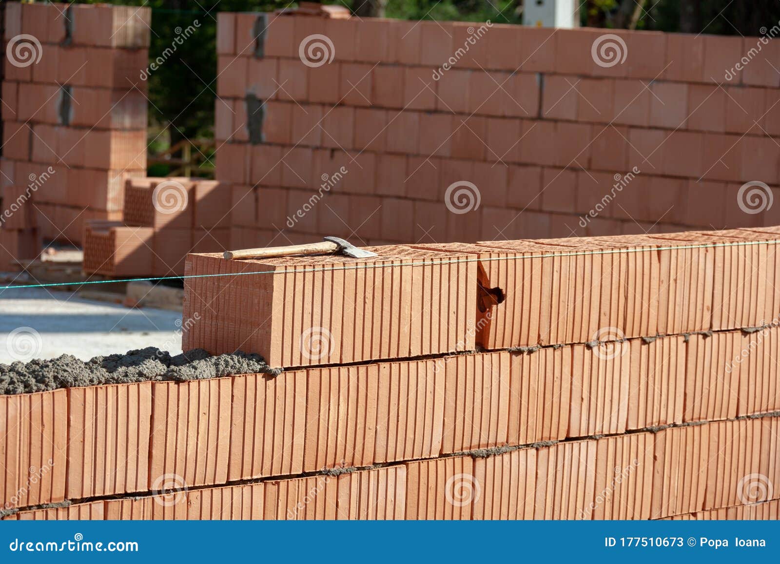 Construction Site. Brick Wall and Mortar Stock Image - Image of ...