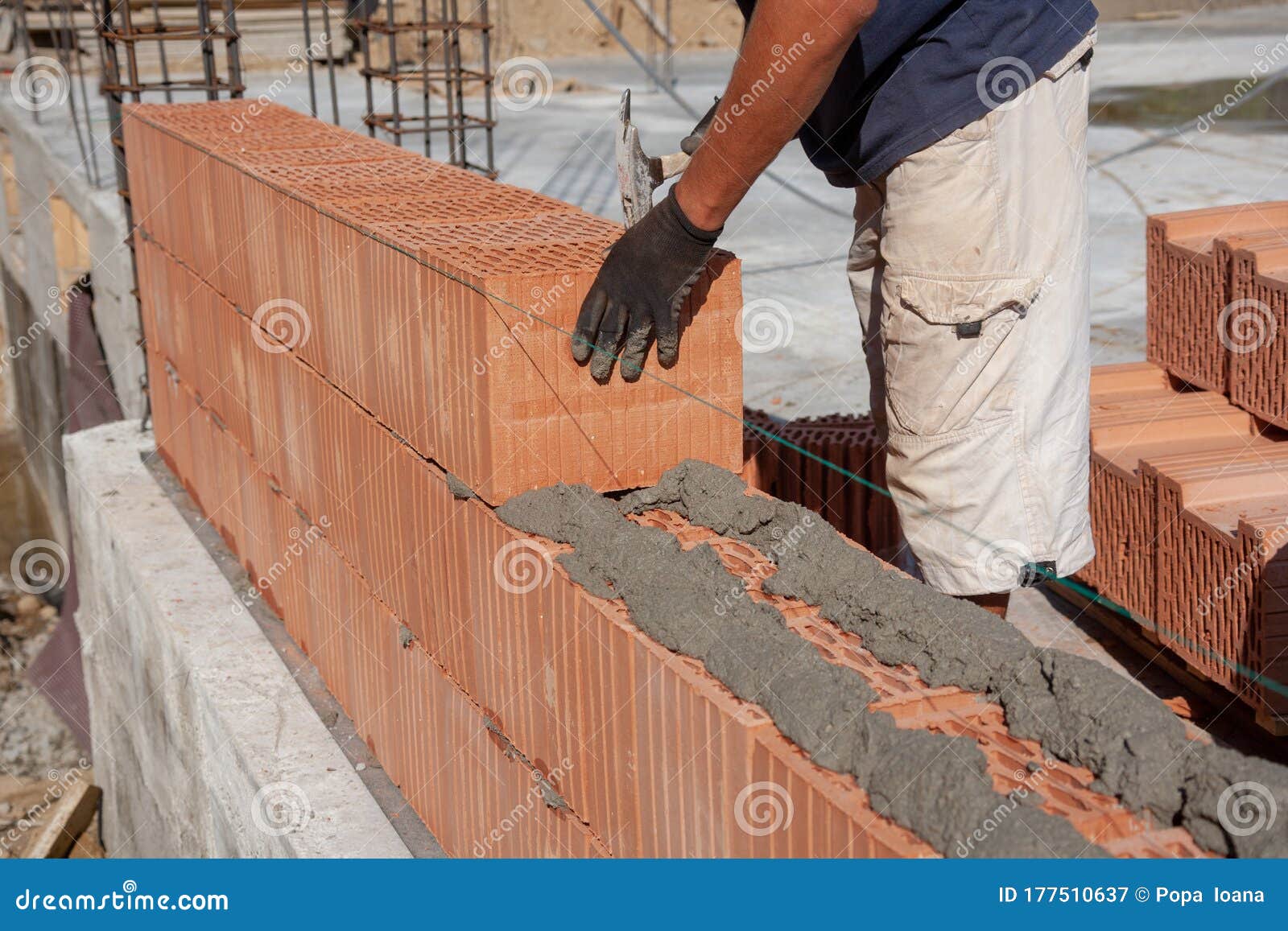 Construction Site. Brick Wall and Mortar Stock Image - Image of ...