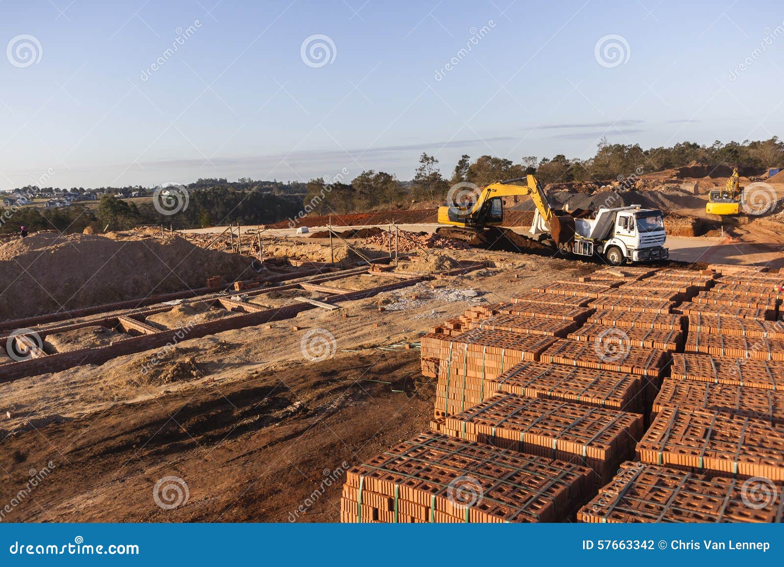 Construction Site Bricks Earthworks Stock Photo - Image of site ...
