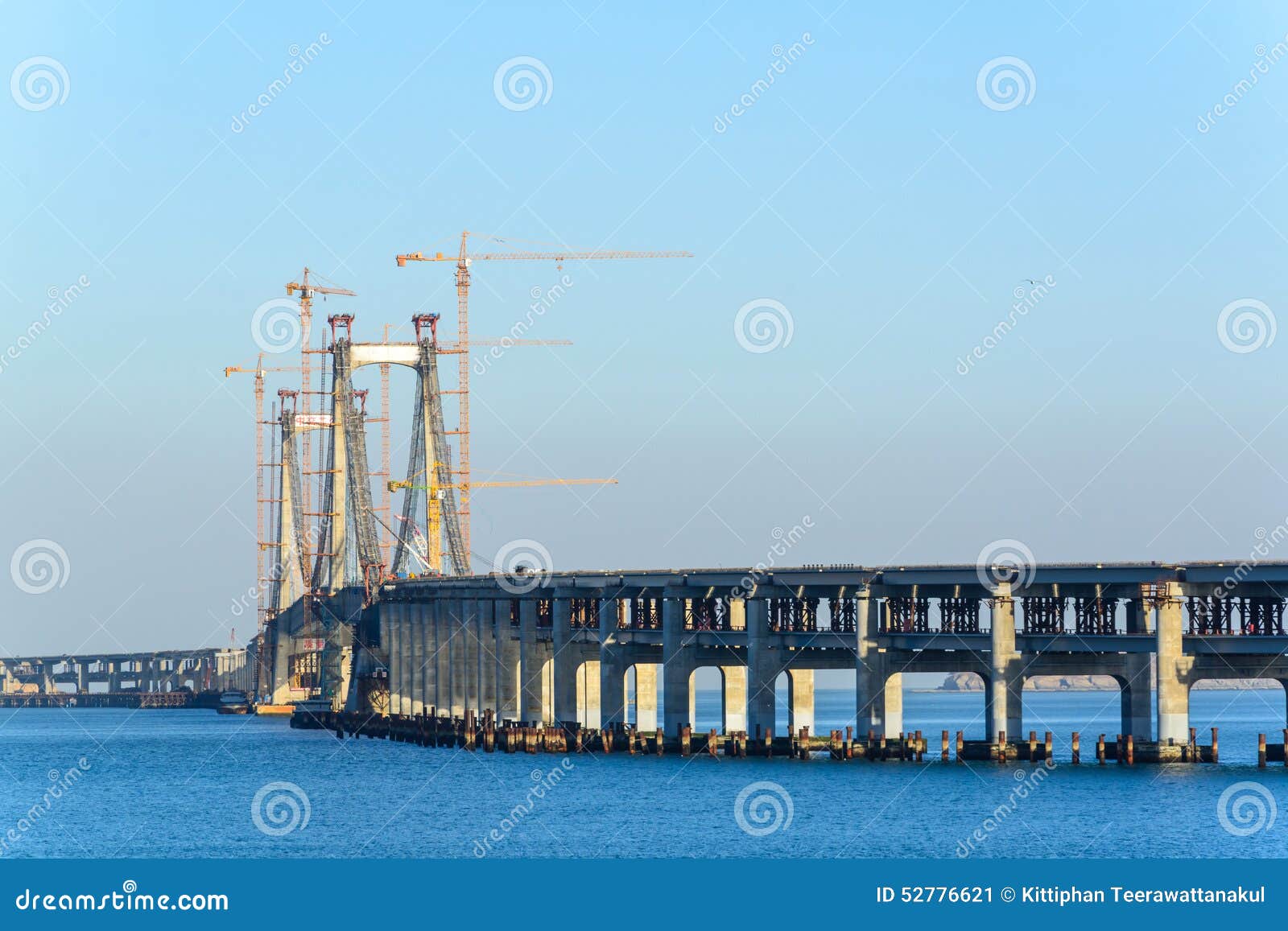 Construction Site of Bridge Building Stock Image - Image of cable ...