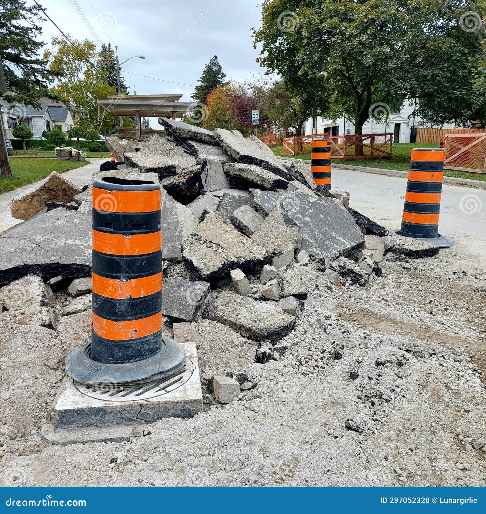 Construction Site with Broken Pavement Stock Photo - Image of tree ...