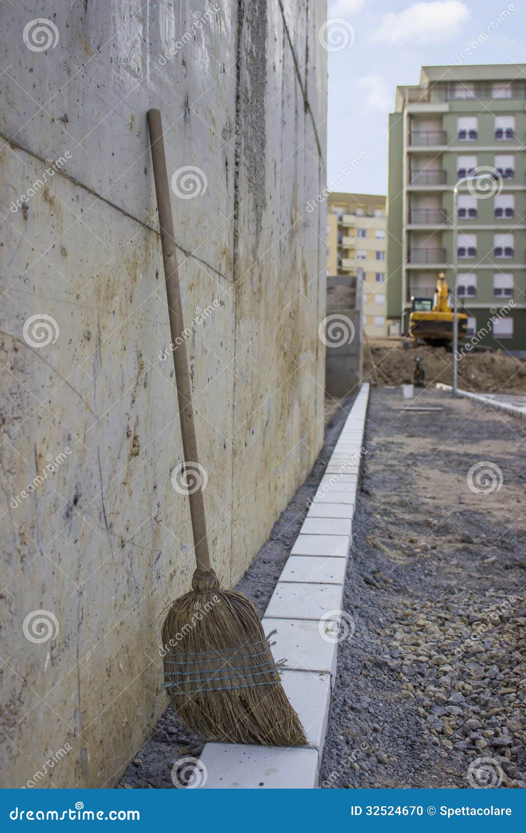 Construction Site with Broom Stock Photo - Image of group, boulders ...