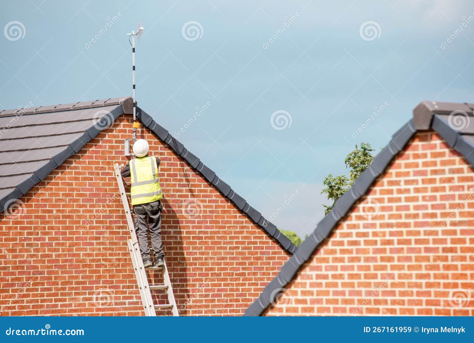 Construction Site Builder Climbing on Ladder on Working on Hight Stock ...