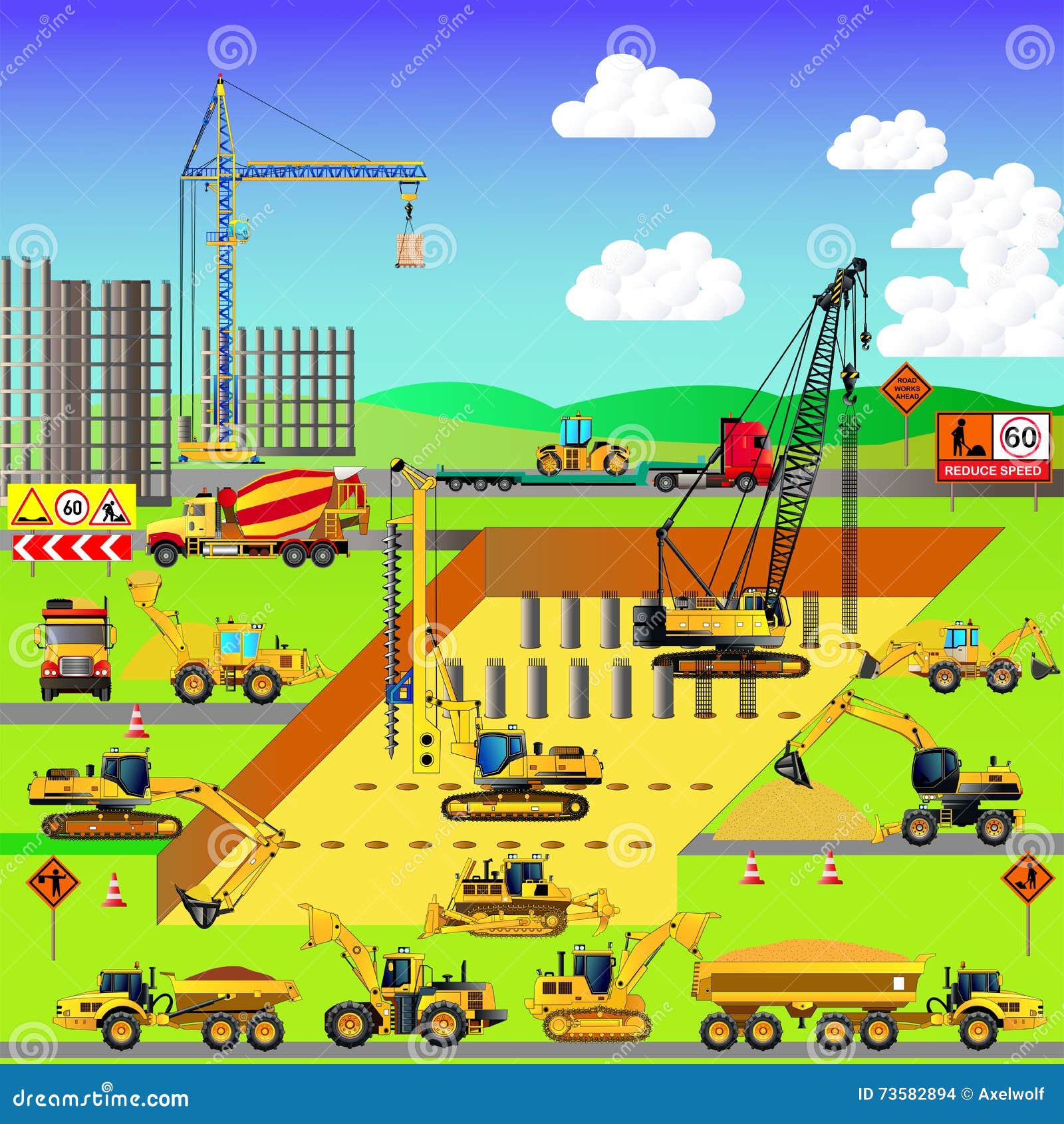Construction Site, Building a House. Vector Illustration. Stock Vector ...