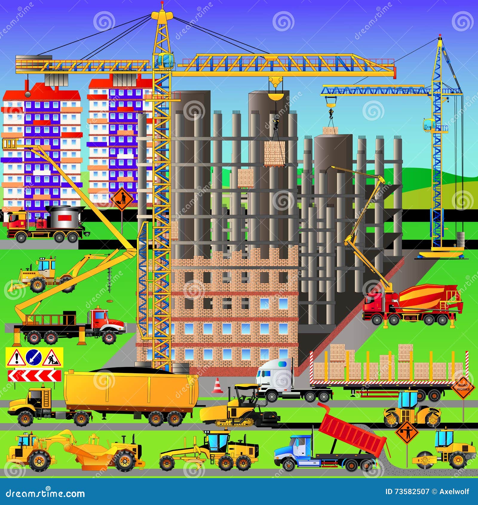 Construction Site, Building a House. Vector Illustration Stock Vector ...