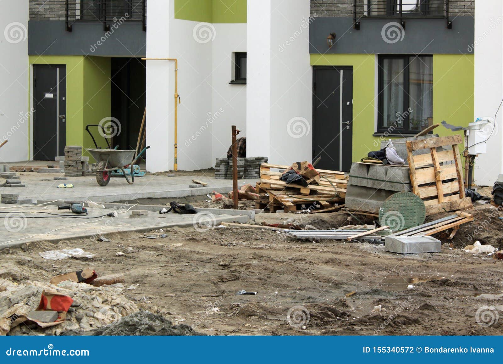 Construction Site with Building Materials and Dirty Mess. Stock Photo ...
