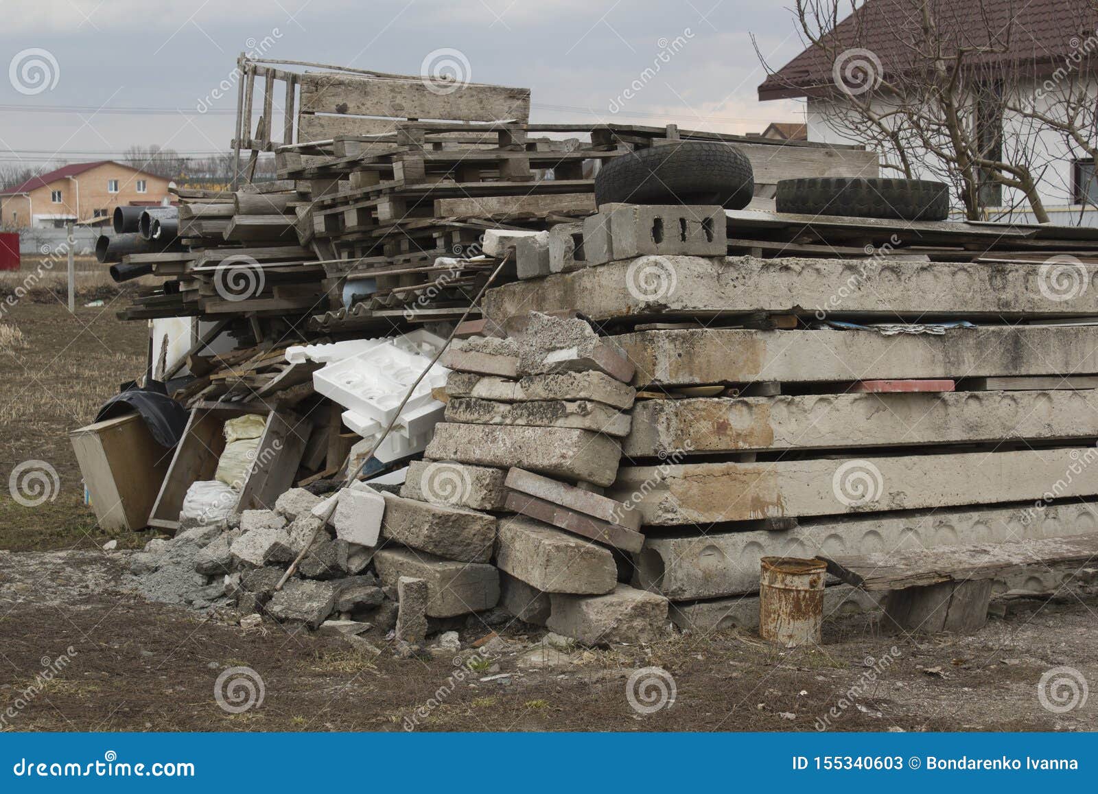 Construction Site with Used Building Materials and Dirty Mess. Stock ...
