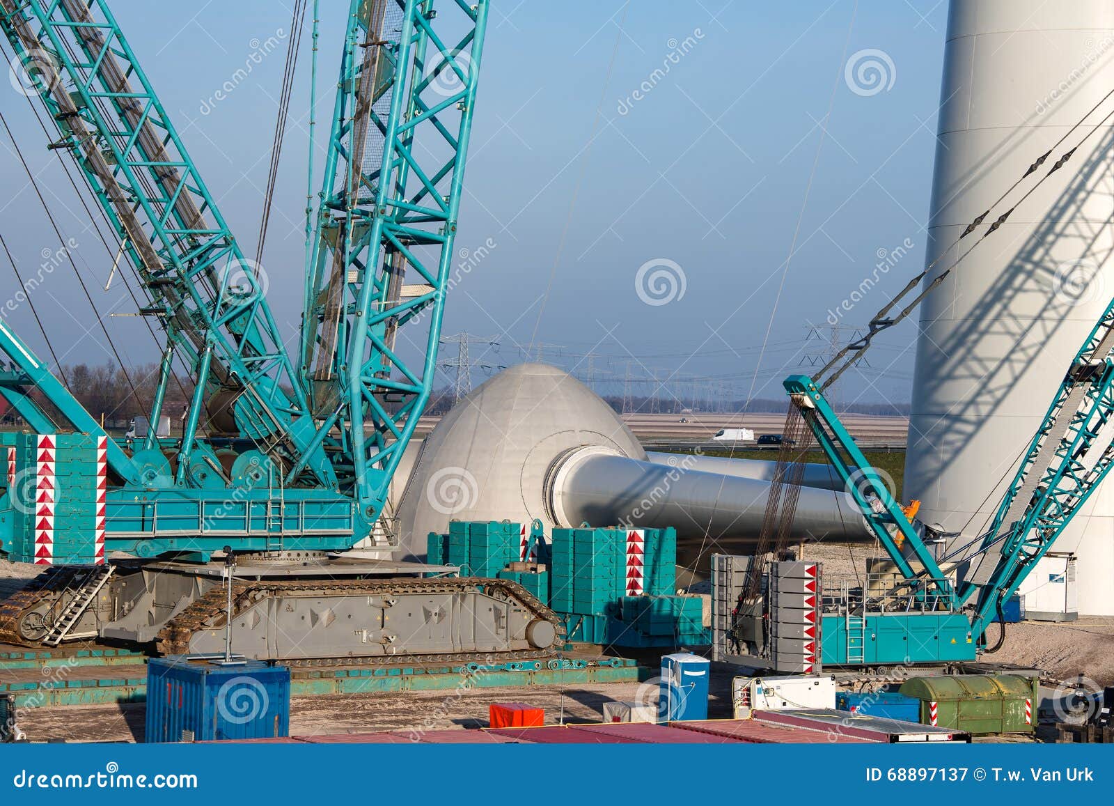 Construction Site for Building New Wind Turbines. the Propeller is ...