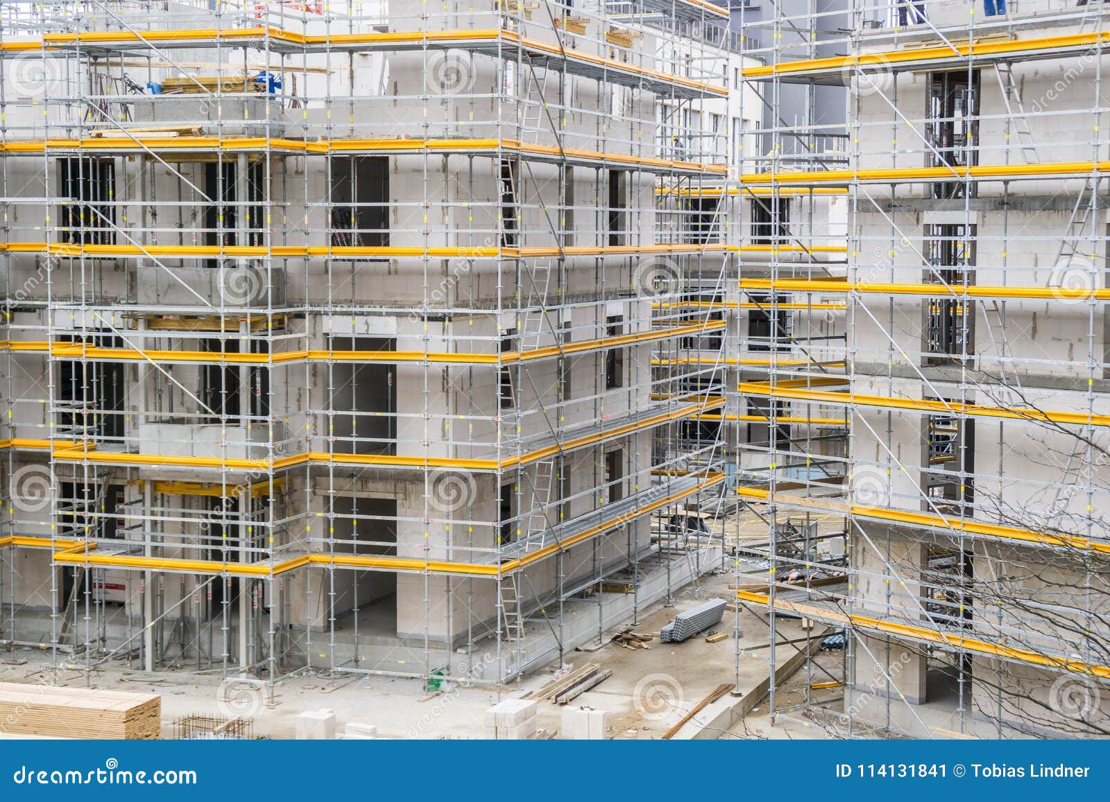 Construction Site of a Building with Scaffolding on the Outside Stock ...