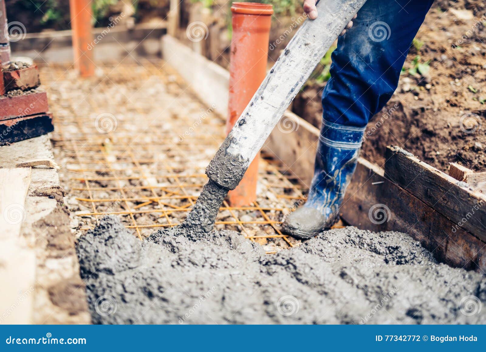 Pouring Cement And Concrete Into Slabs Layers Of New House ...