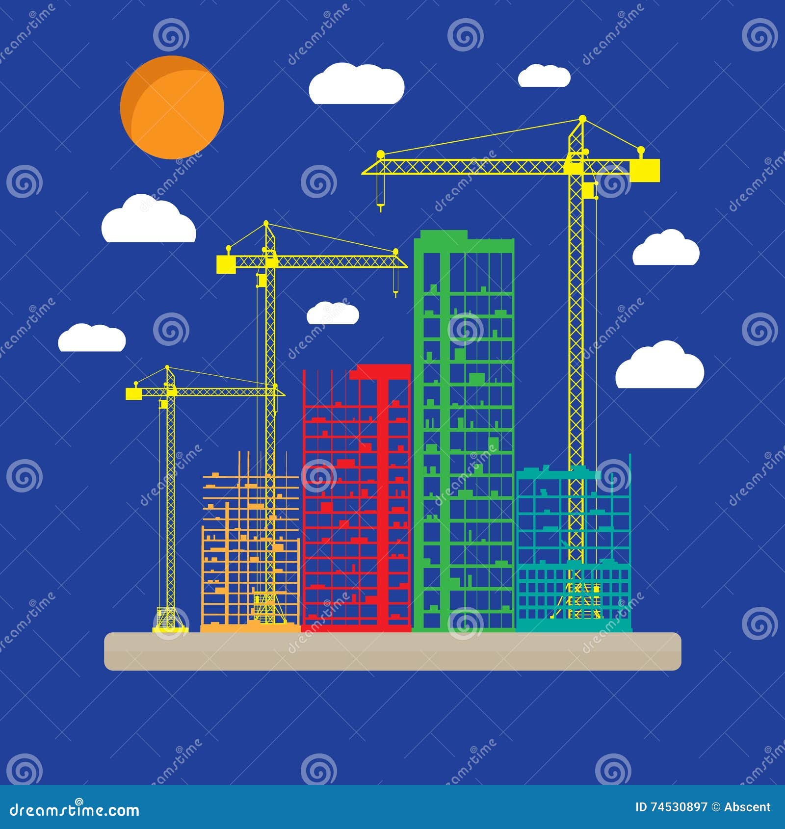 Construction Site with Buildings and Cranes Icon Stock Vector ...