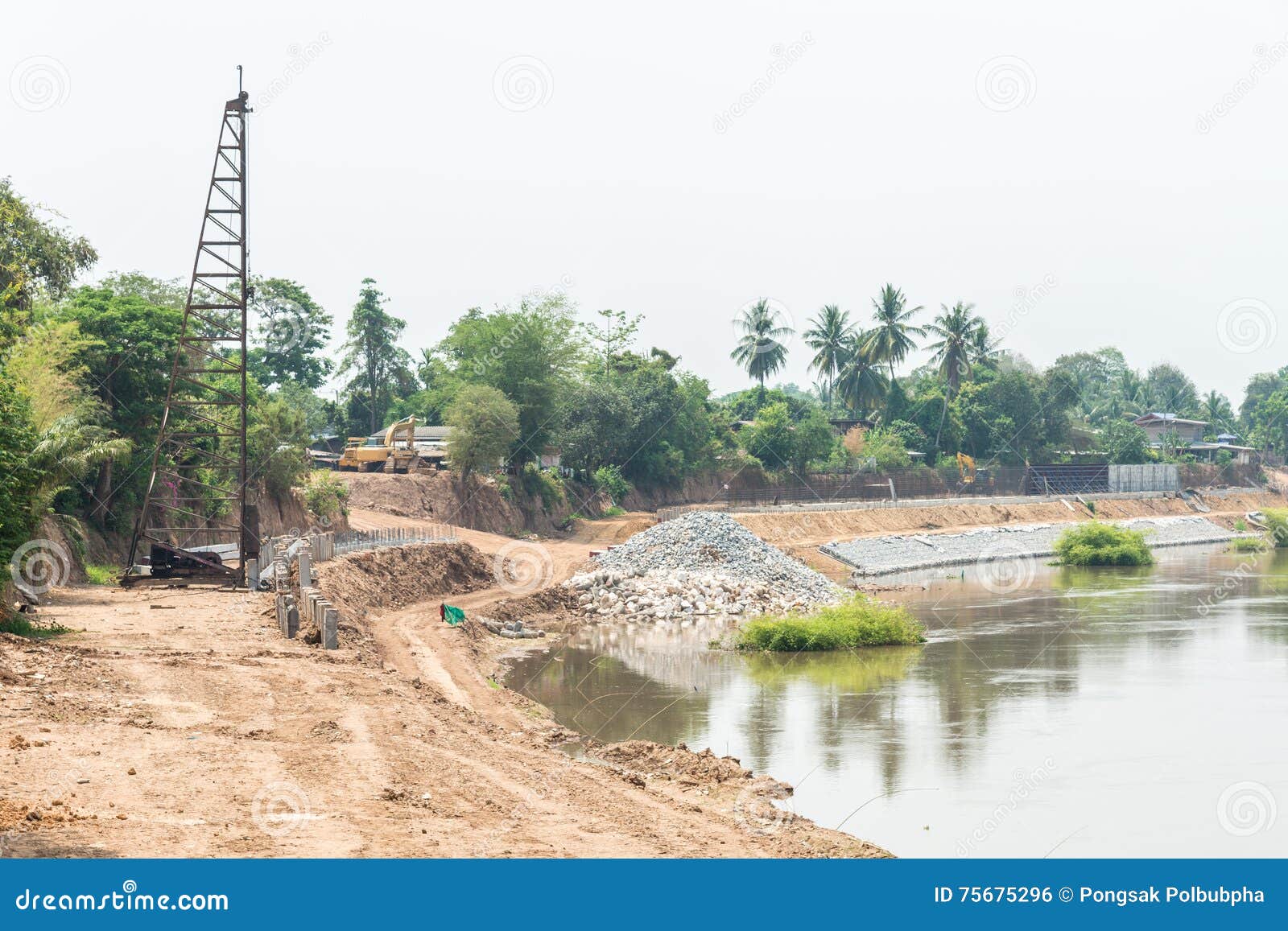 Construction Site for Built the Protection Dam. Stock Photo - Image of ...