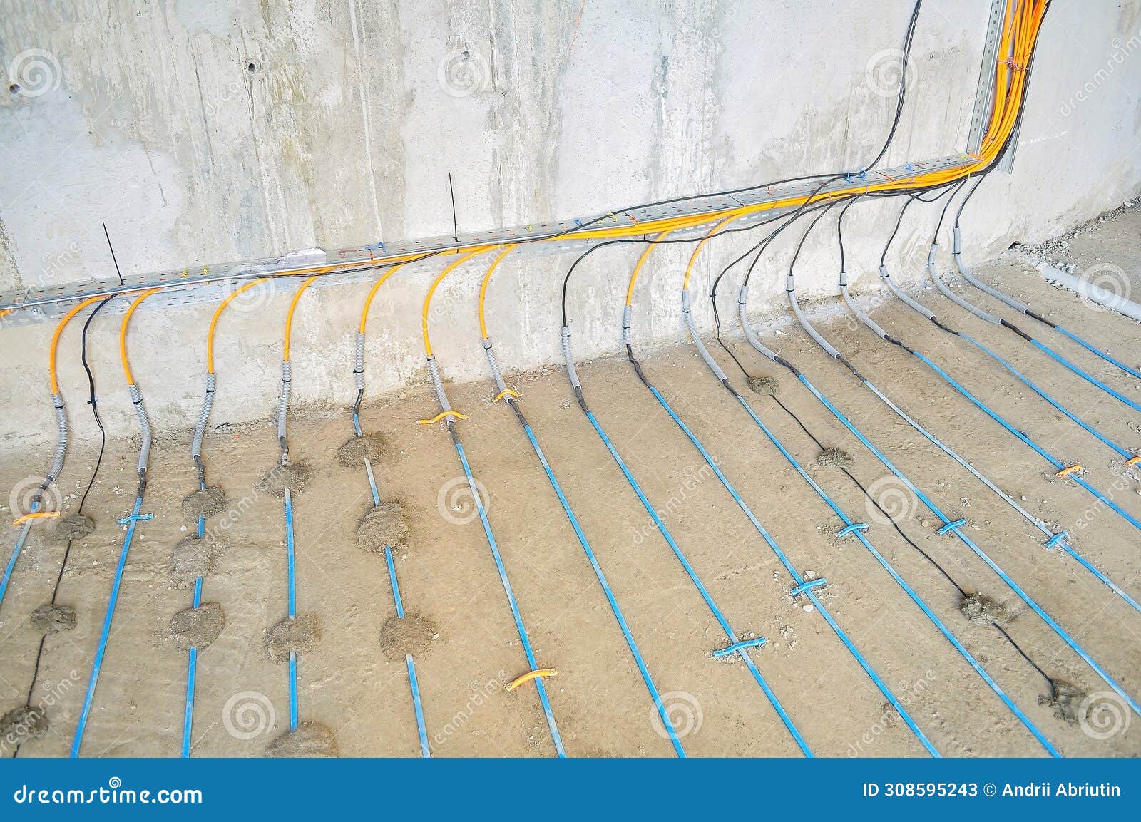Construction Site: Cable Laying on Concrete for Warm Floor Stock Image ...