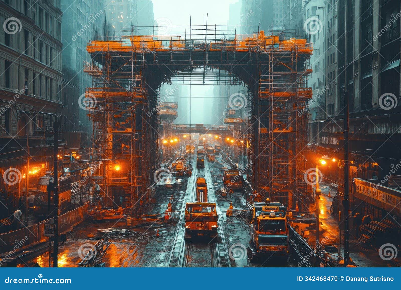 A Construction Site in a City with Scaffolding and Cranes Stock Photo ...