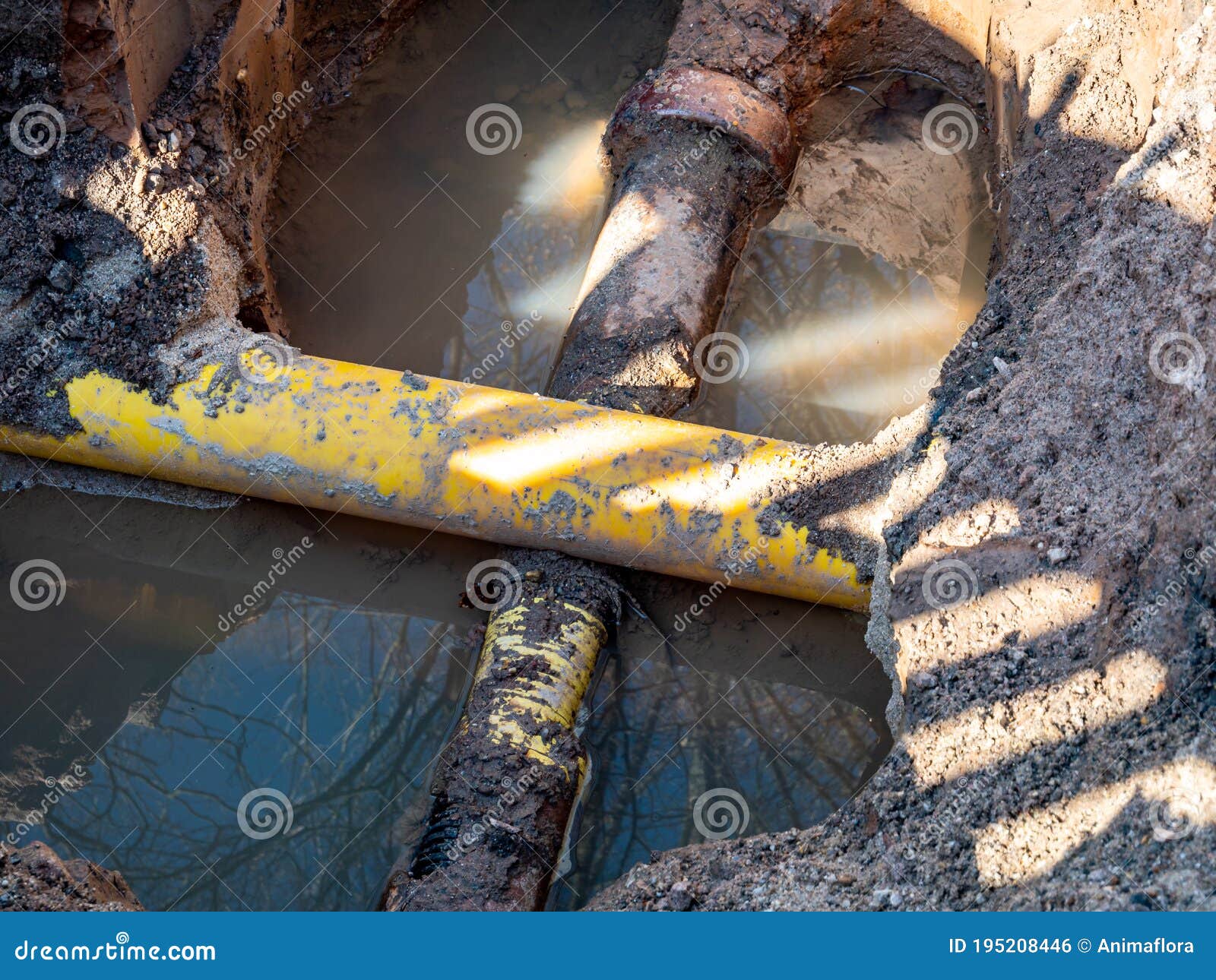 Construction Site Civil Engineering Water Pipe Break Groundwater Stock ... Construction Site Civil Engineering Water Pipe Break Groundwater Stock ...