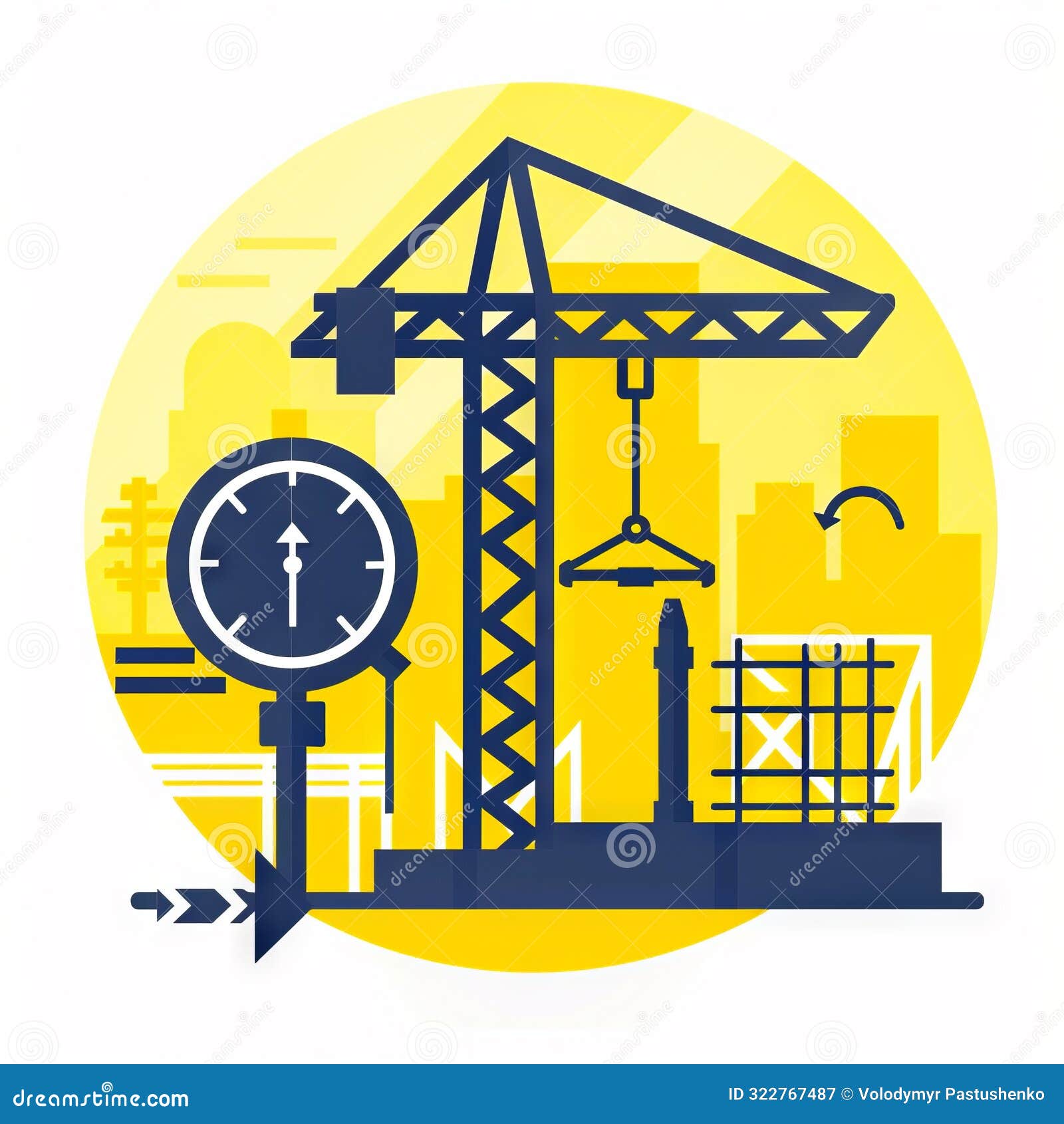 Construction Site with a Clock and Crane Stock Image - Image of ...