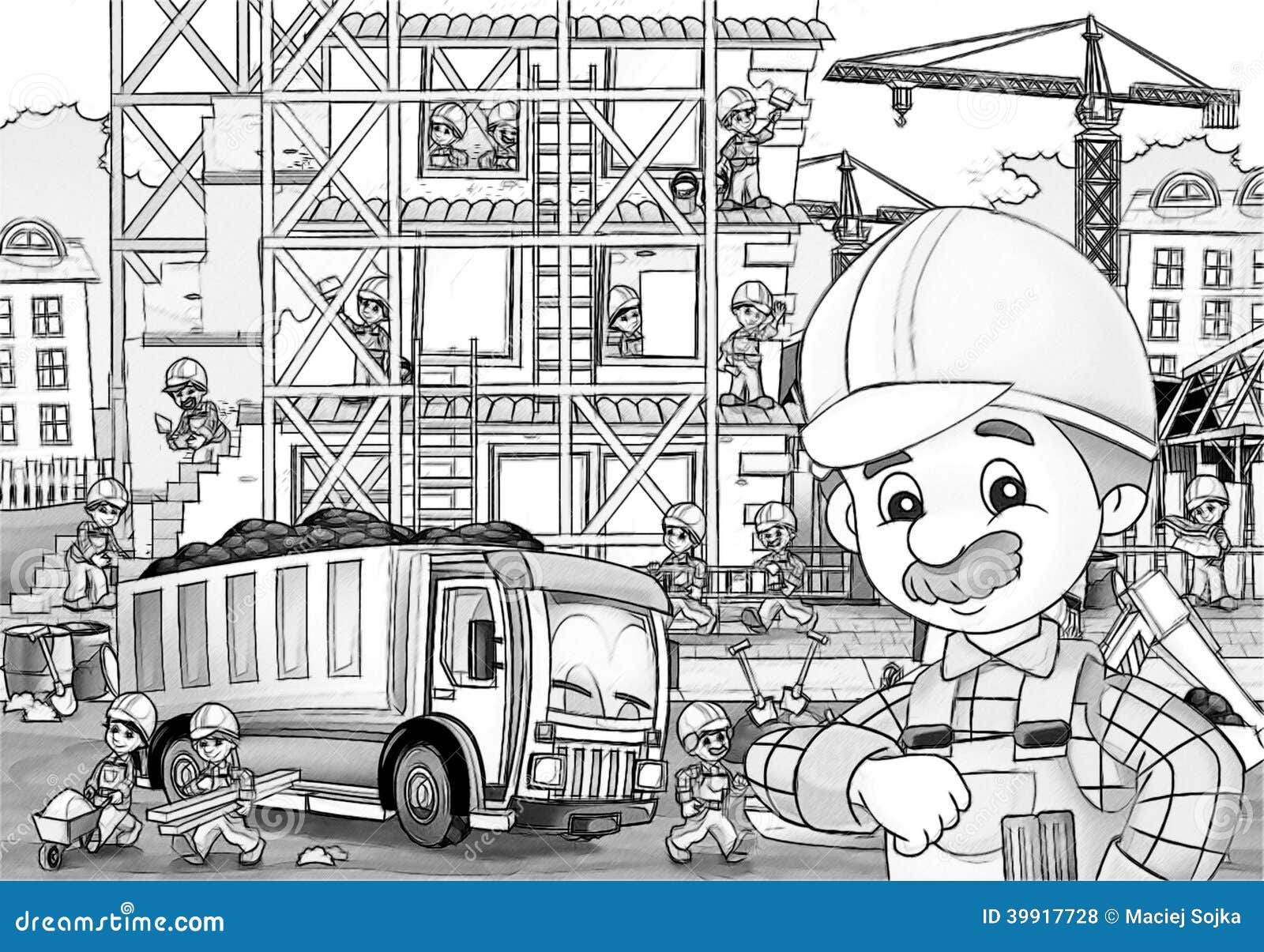 Construction Site - Coloring Page Stock Illustration - Illustration of ...