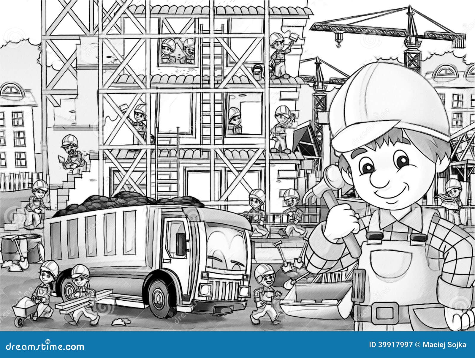 Construction Site - Coloring Page Stock Illustration - Illustration of ...