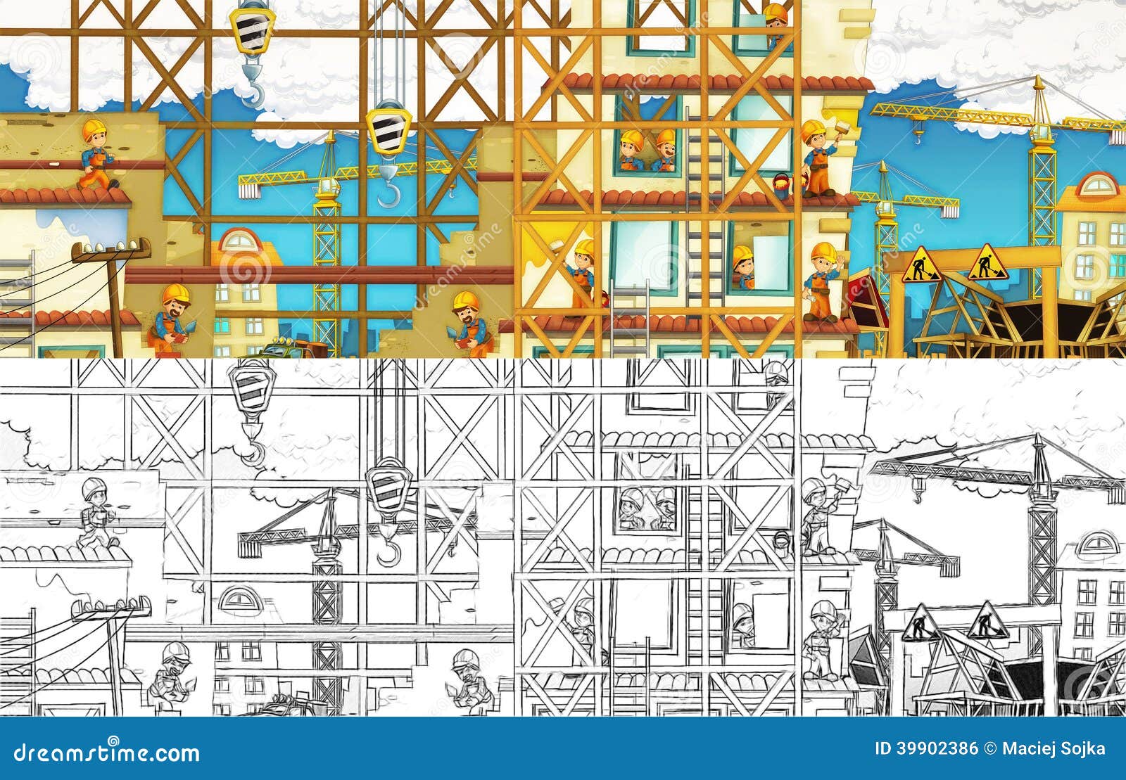 Construction Site - Coloring Page with Preview Stock Illustration ...
