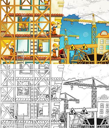 Construction Site - Coloring Page with Preview Stock Illustration ...