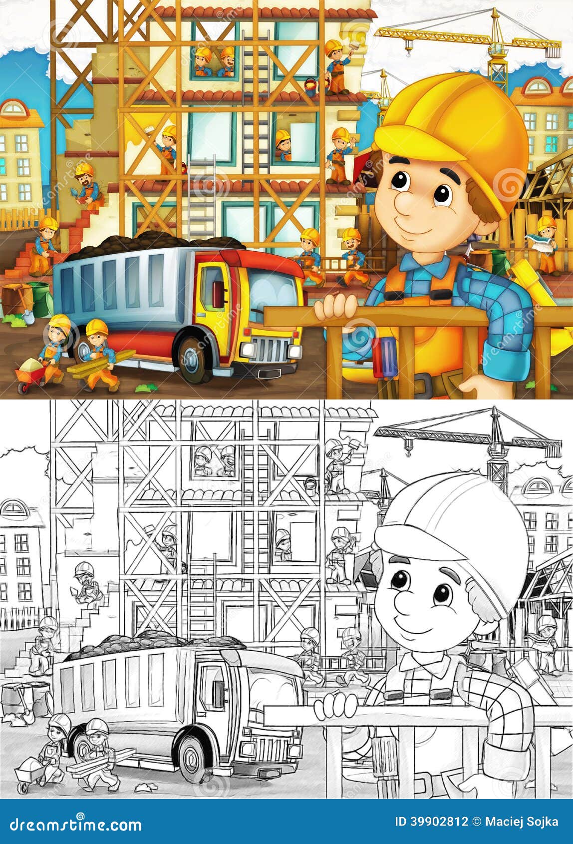 Construction Site - Coloring Page with Preview Stock Illustration ...