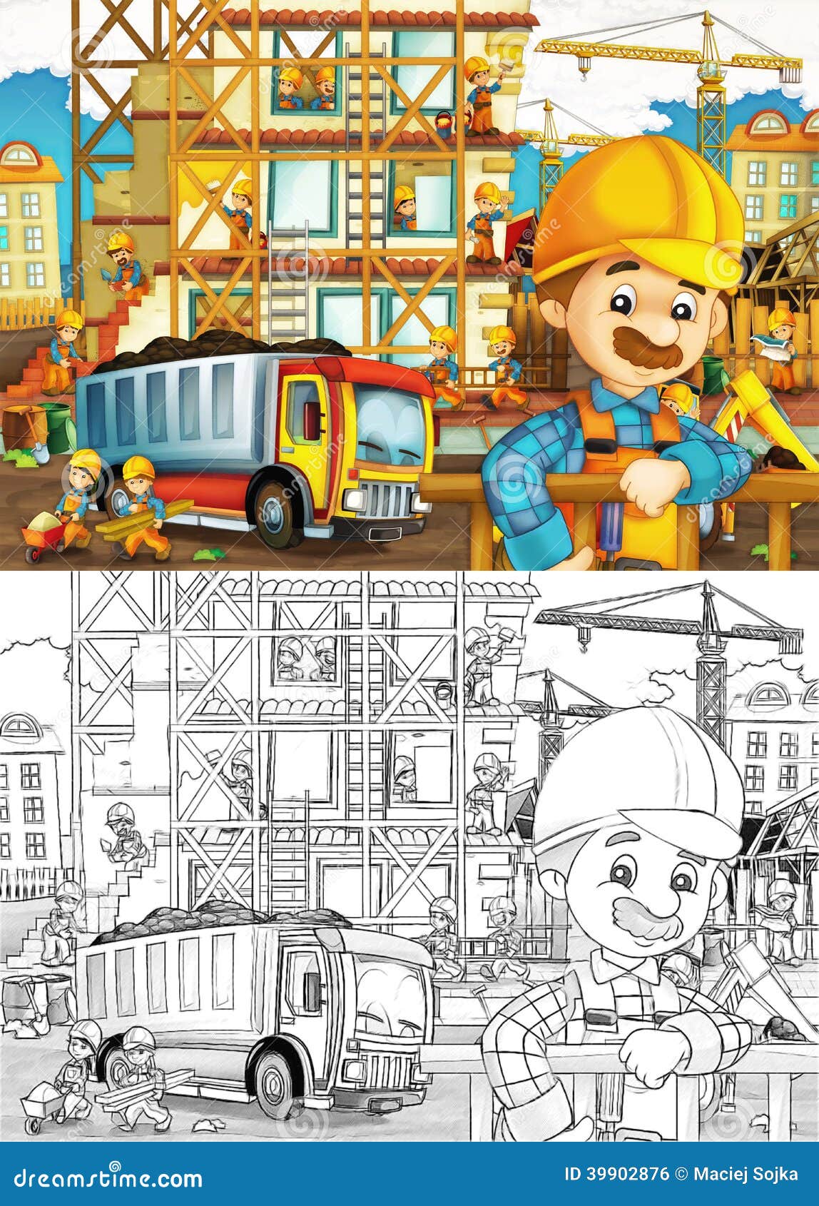 Construction Site - Coloring Page with Preview Stock Illustration ...