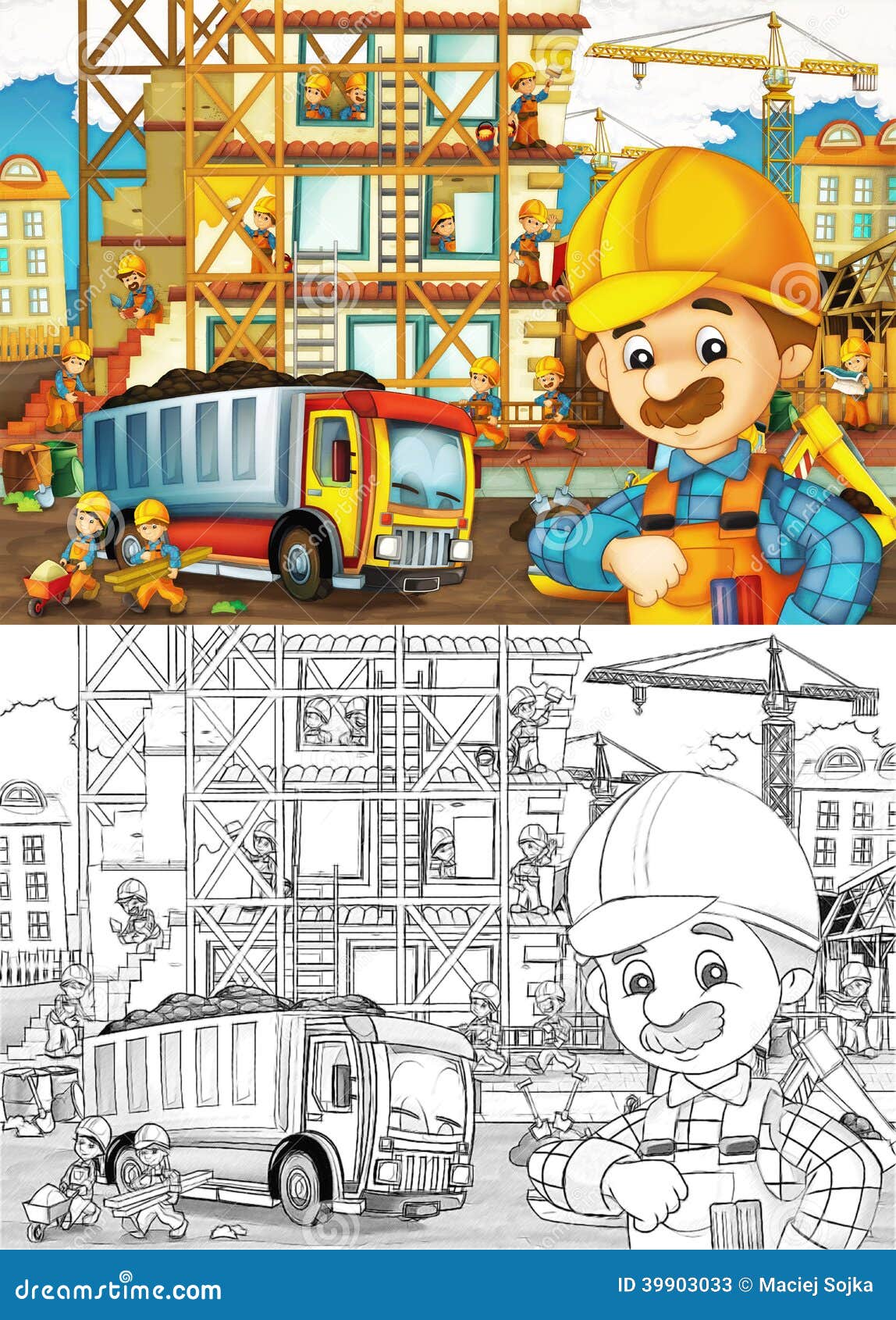 Construction Site - Coloring Page with Preview Stock Illustration ...