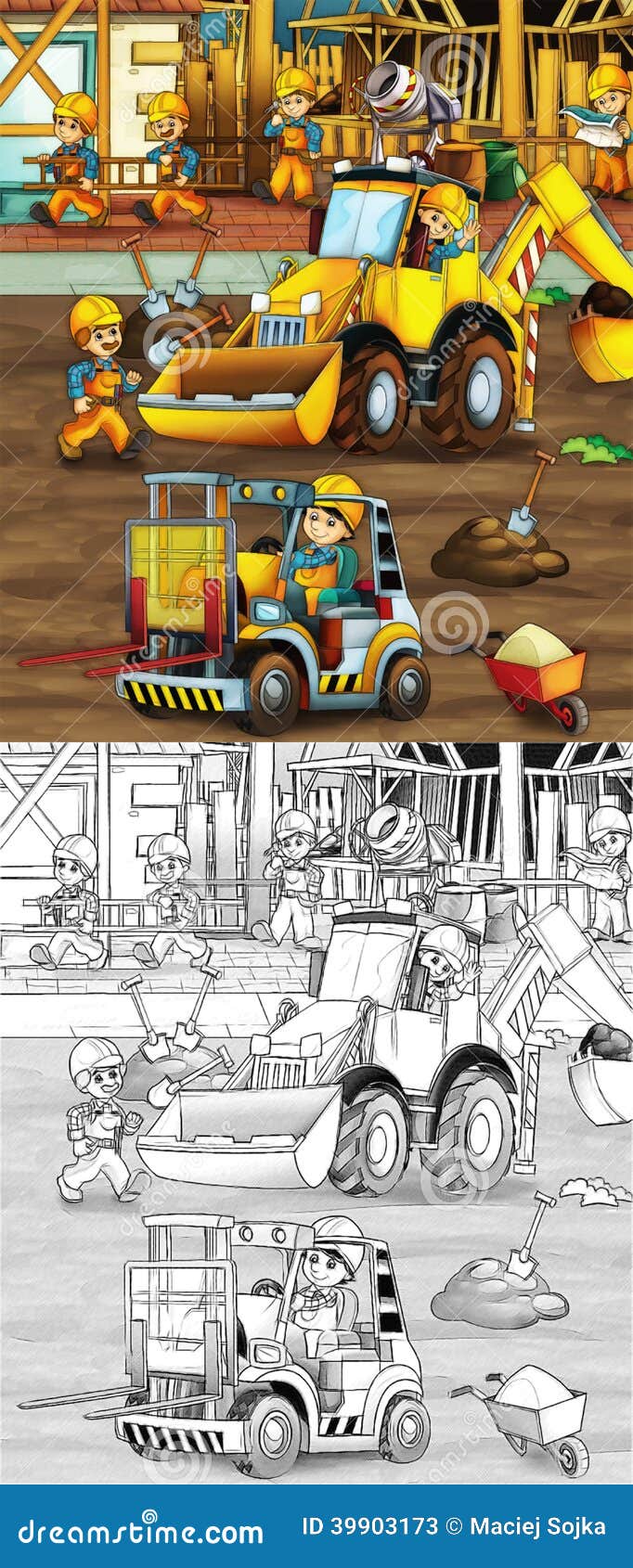 Construction Site - Coloring Page with Preview Stock Illustration ...