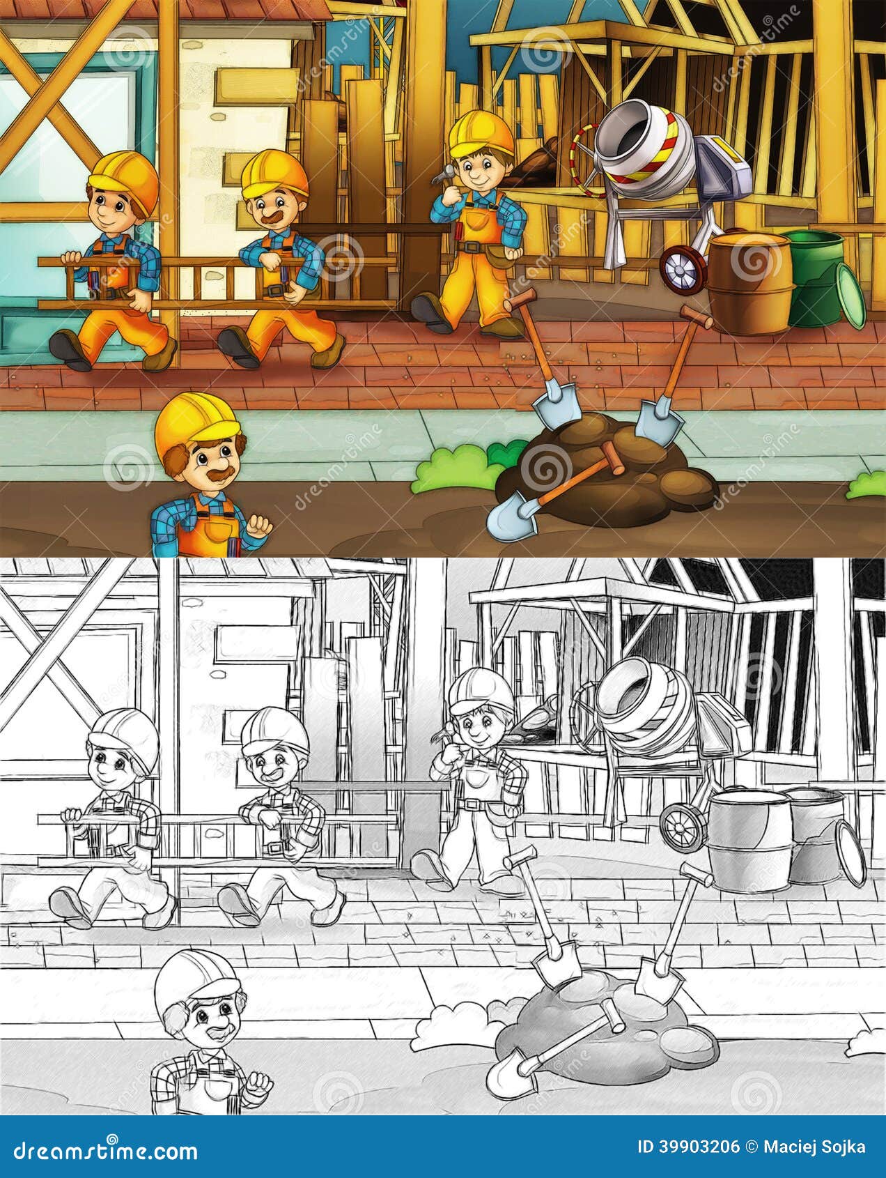 Construction Site - Coloring Page with Preview Stock Illustration ...