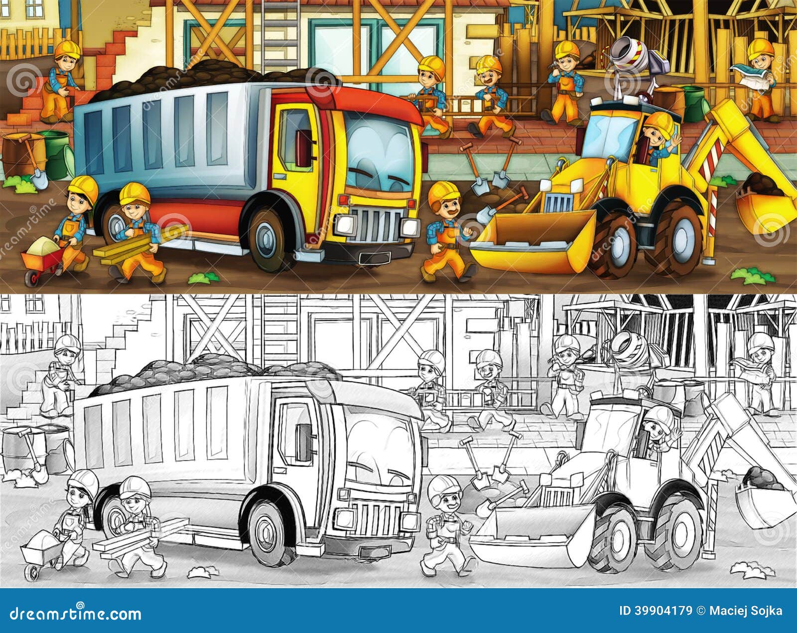 Construction Site - Coloring Page with Preview Stock Illustration ...