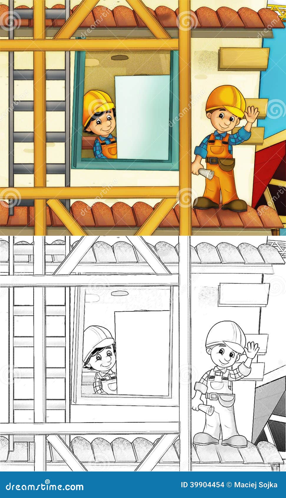 Construction Site - Coloring Page with Preview Stock Illustration ...